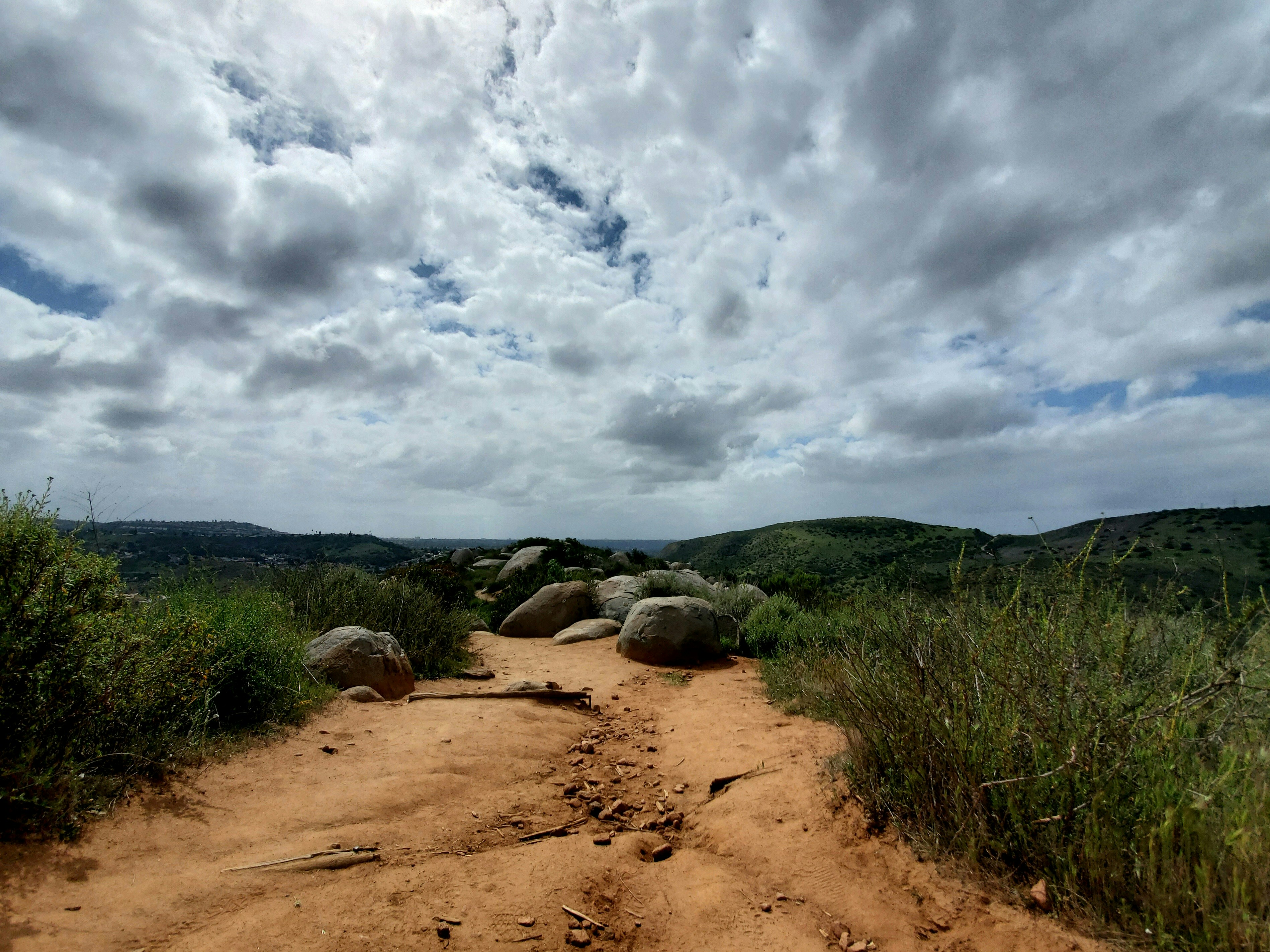 Desert Trail Toward a Cloud-Scattered Horizon
