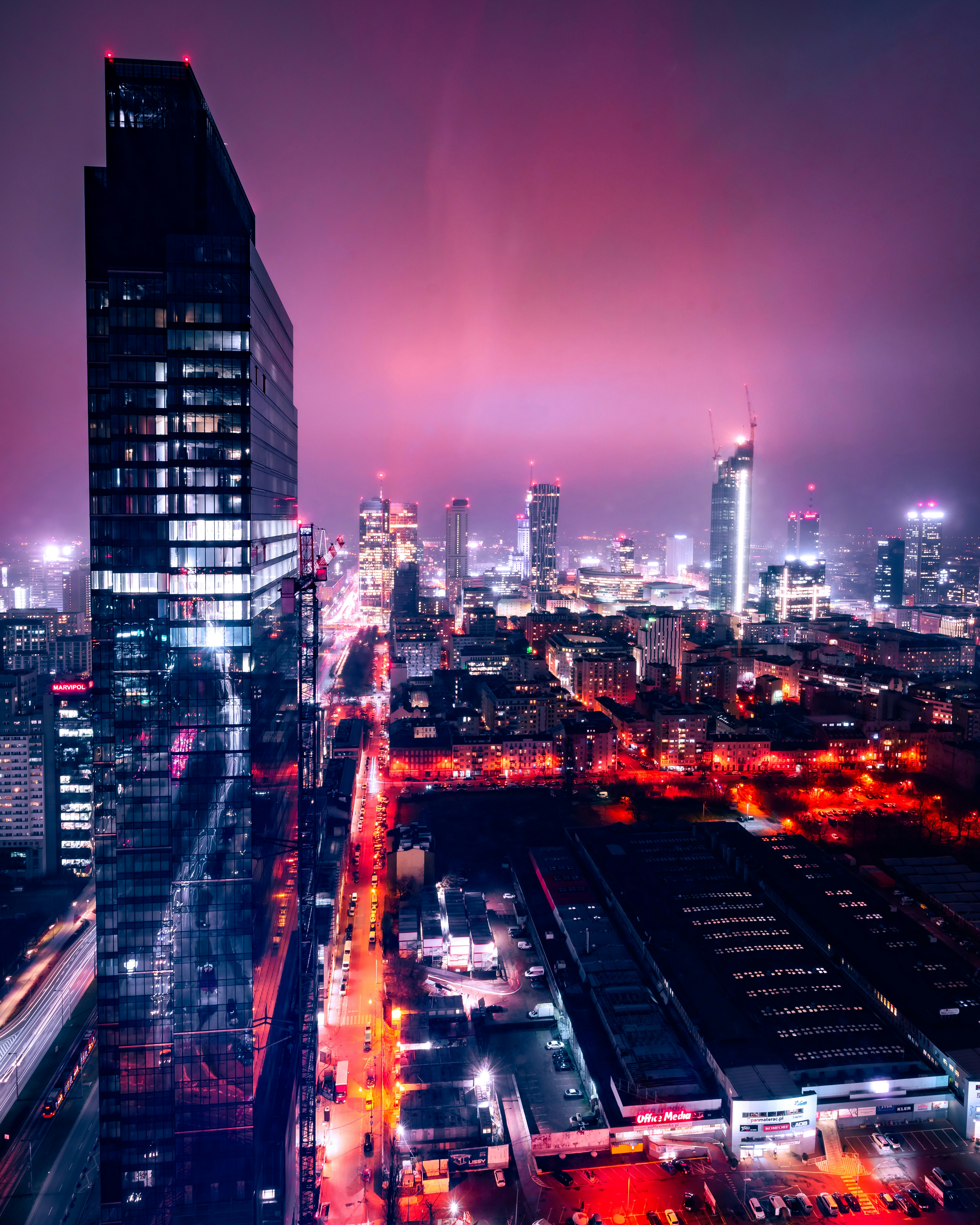 City with high rise buildings during night time photo – Free Warszawa ...