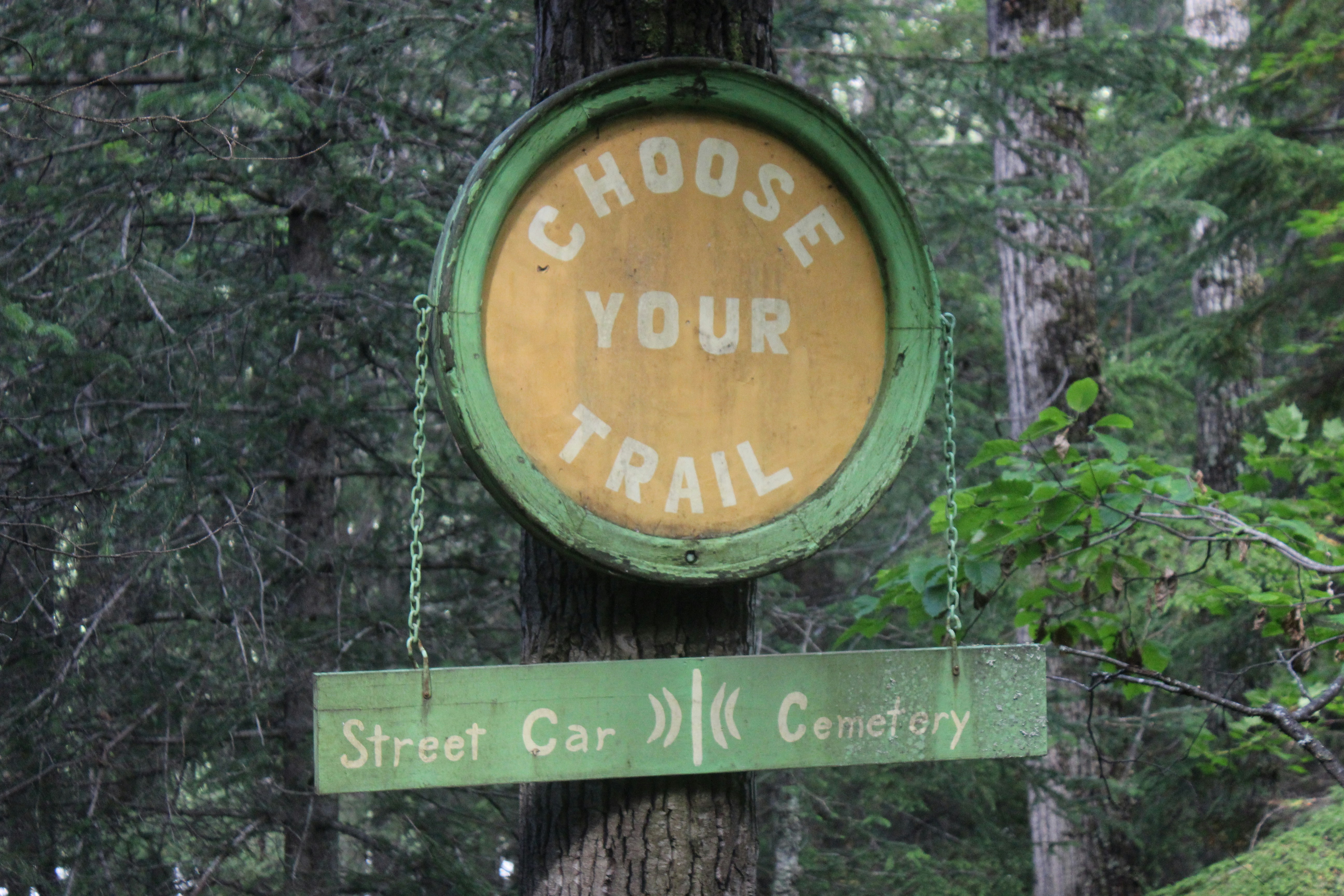 A rustic sign found in nature.