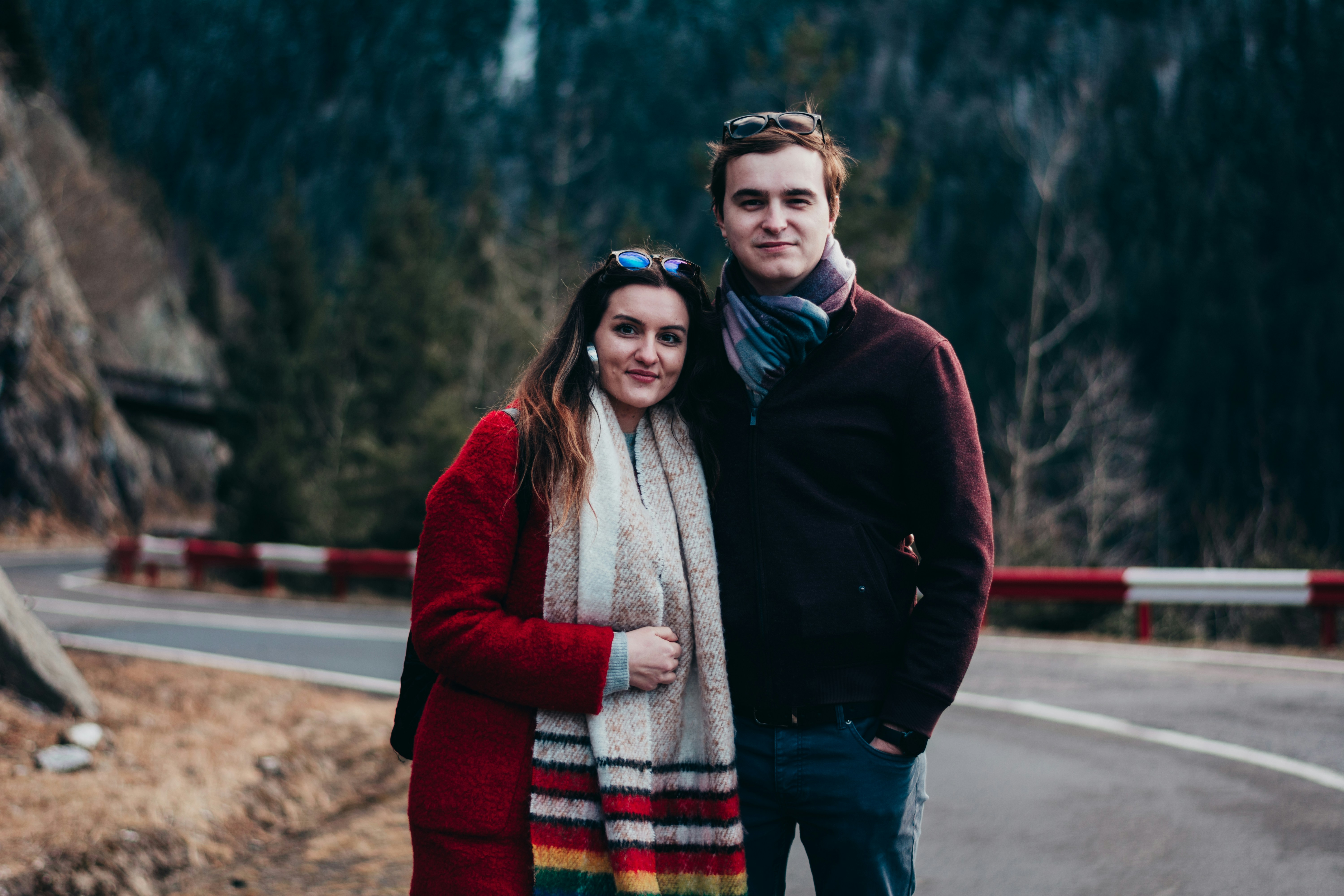 Midwinter Embrace on a Winding Mountain Road