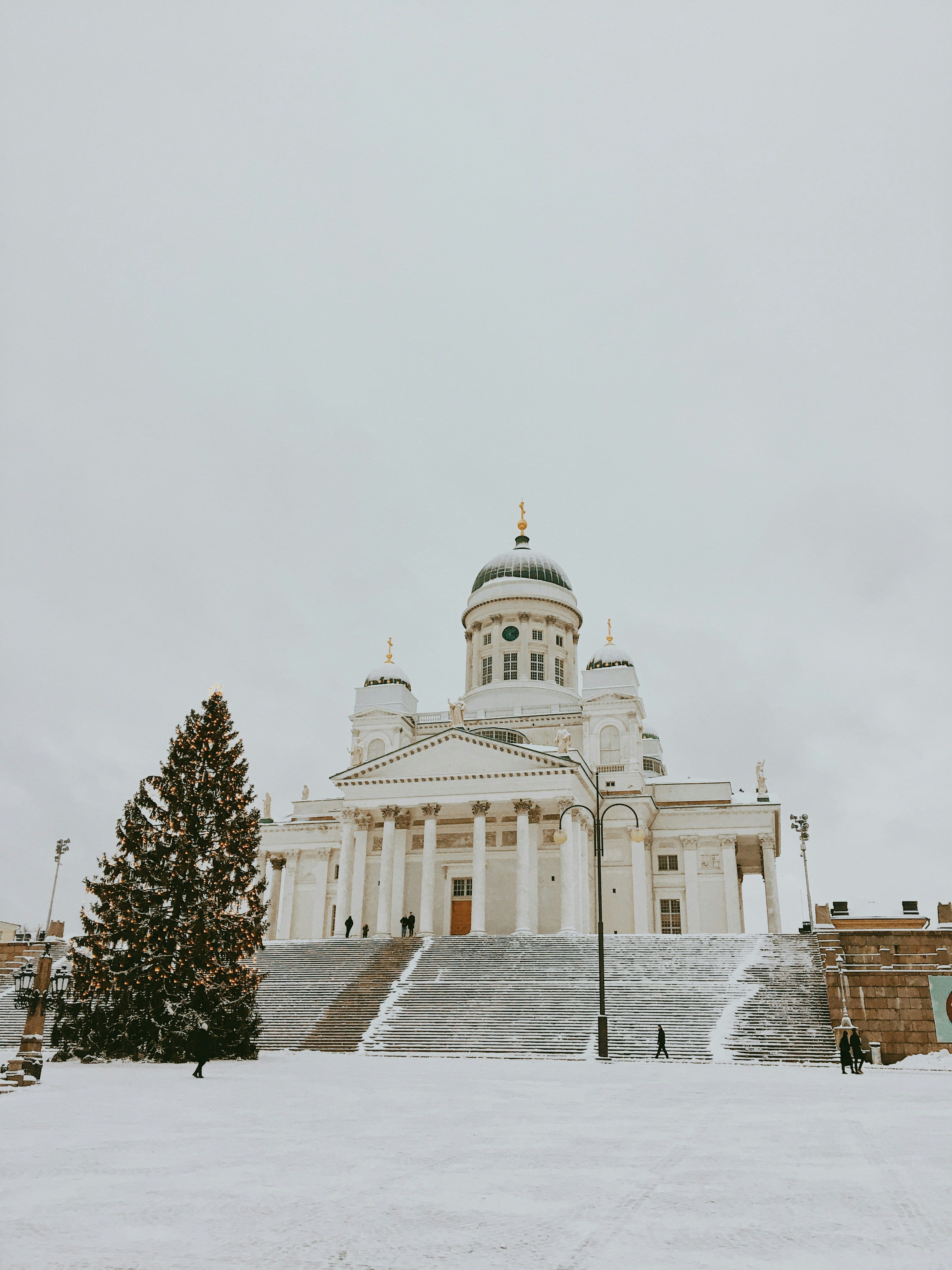 Snowbound Steps Under a Green-Domed Cathedral: Winter Quiet in Neoclassical Stone