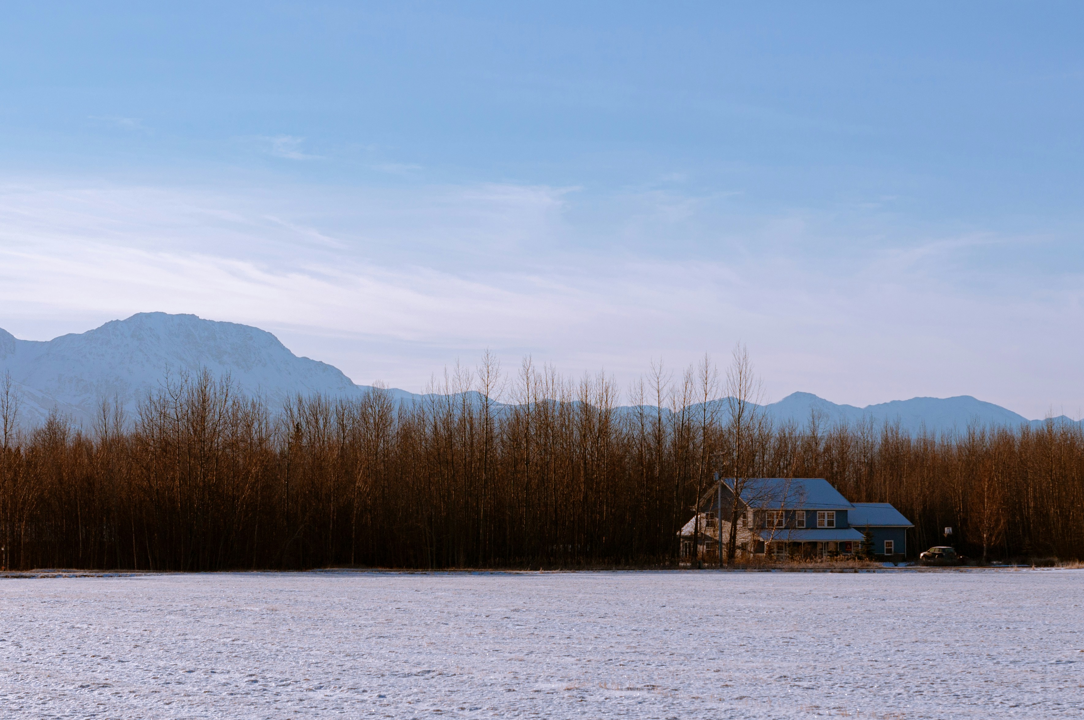 white and brown house near green trees and mountain under blue sky during daytime