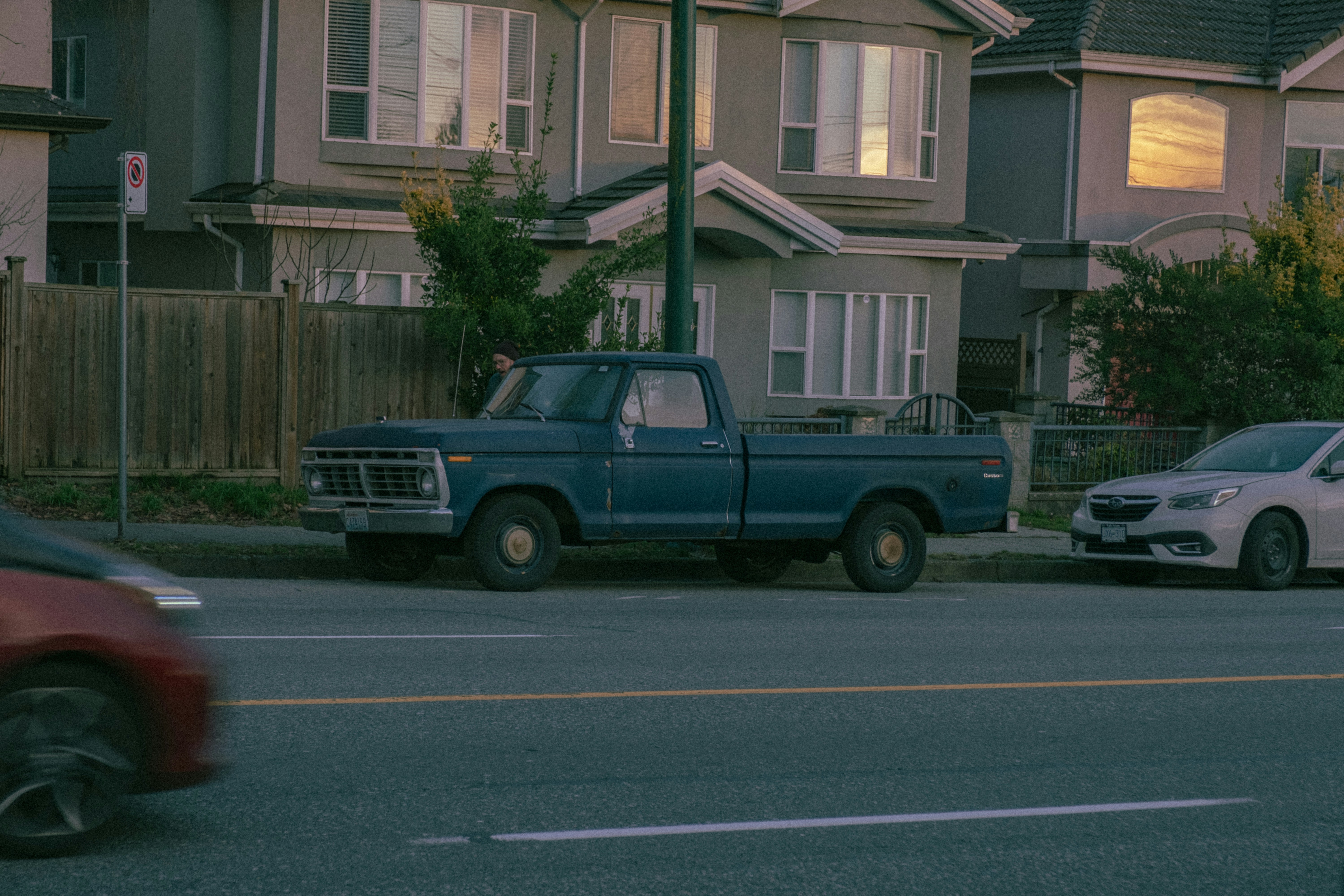 Azure Pickup at Dusk: Suburban Street Stillness