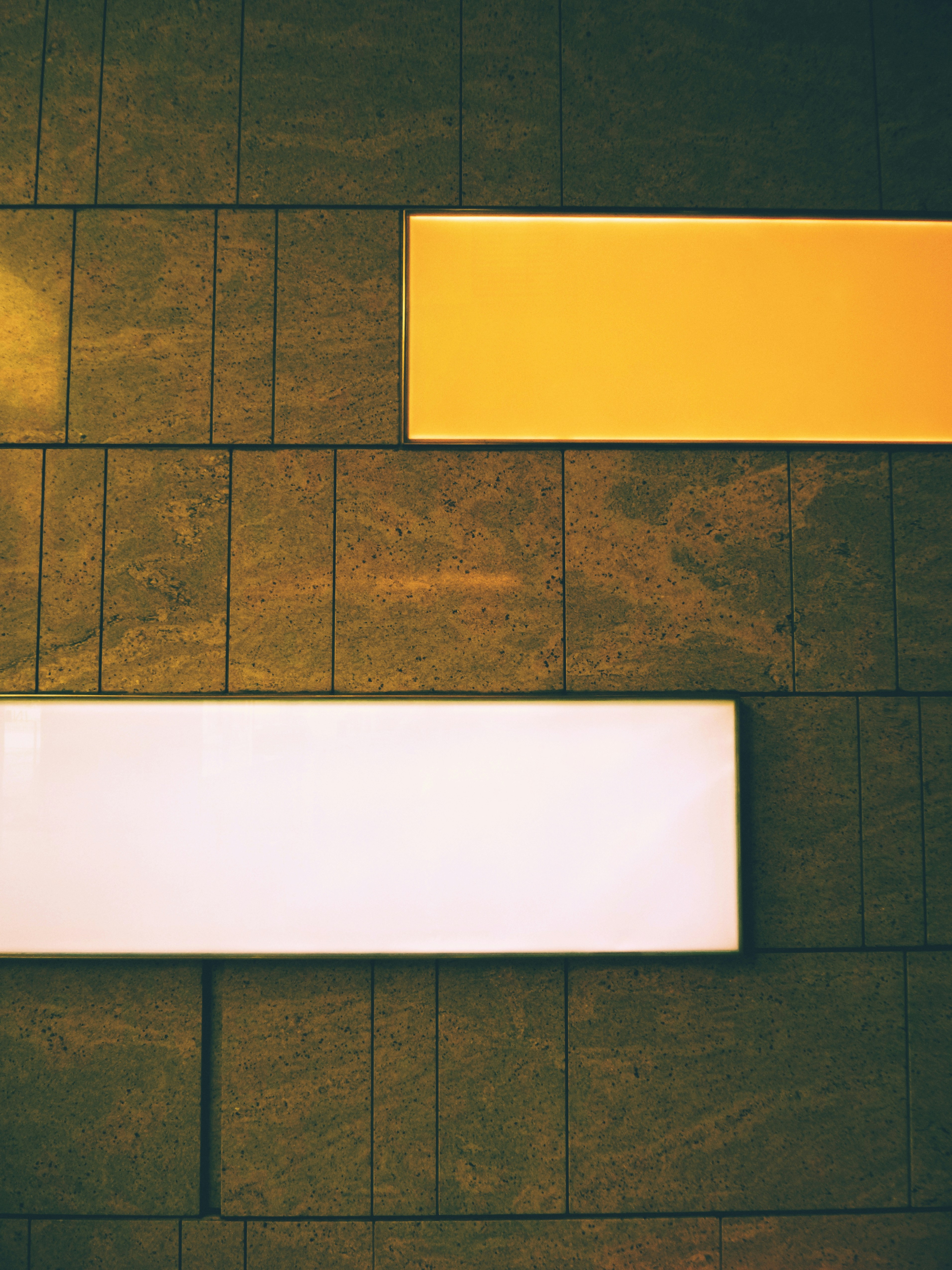 White and yellow rectangular frame on brown brick wall photo – Free ...