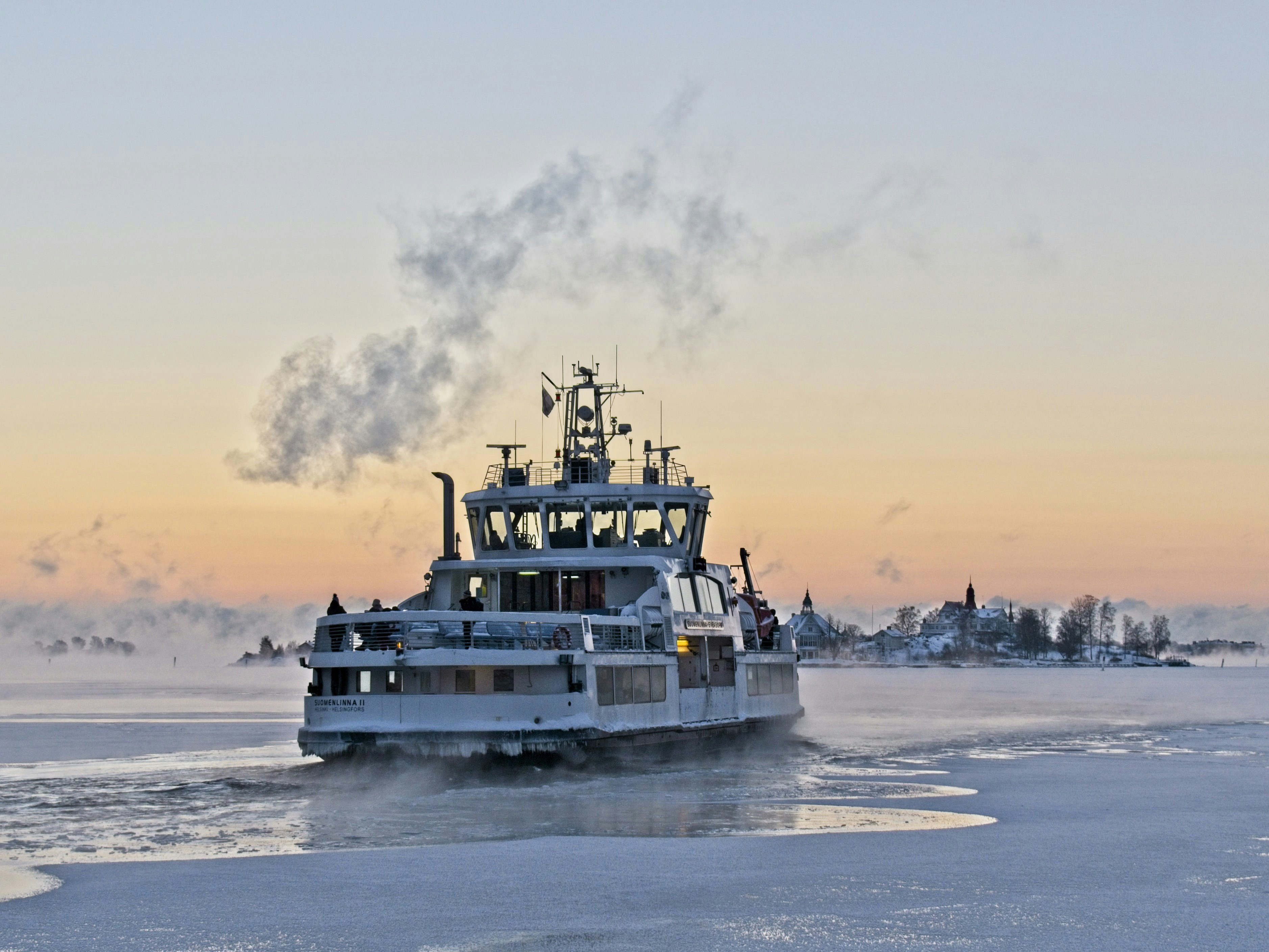 Ferry to Suomenlinna at sunrise, -22C and some sea smoke