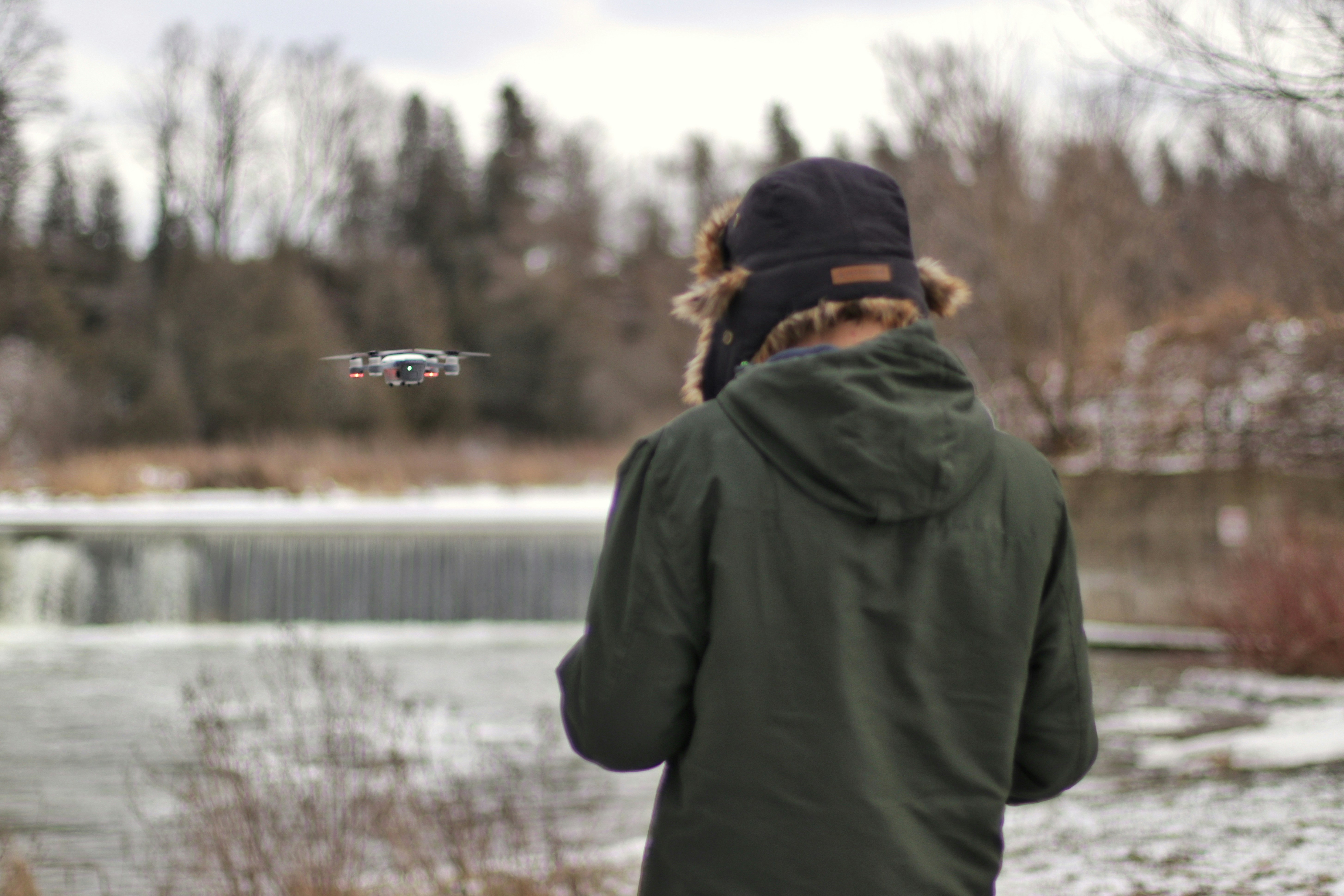 Winter Drone Encounter: A Hiker and the Quiet Hoverer