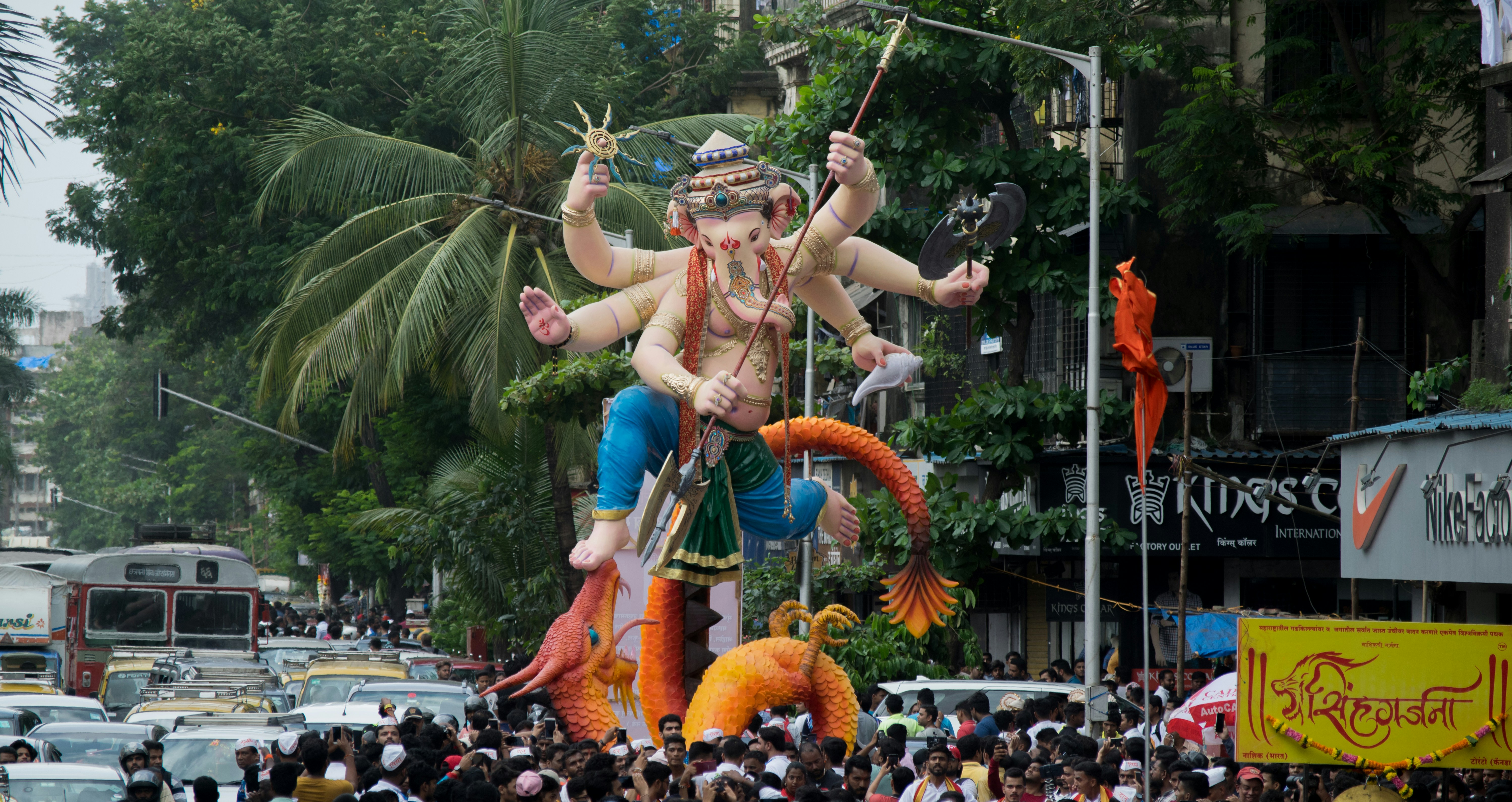 Giant Ganesh Float Dominates a Mumbai Ganesh Chaturthi Parade
