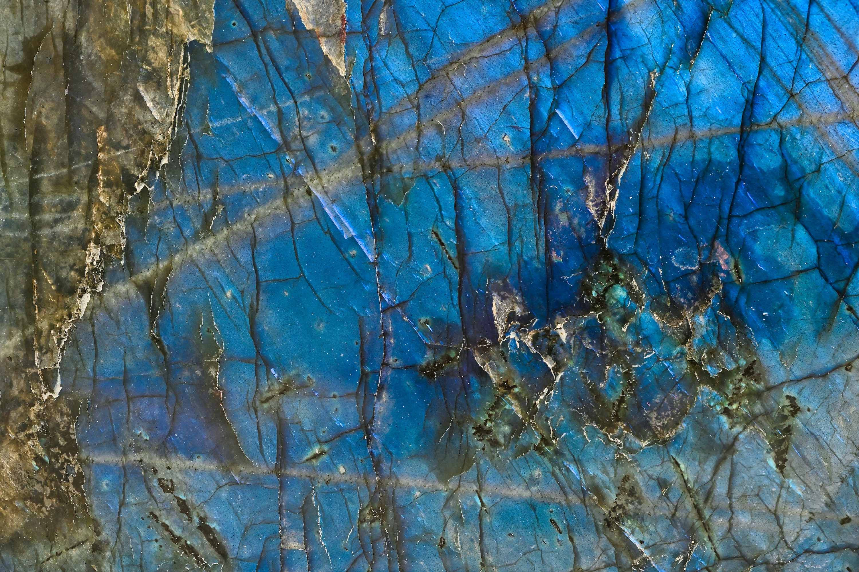 Intricate patterns of blue and gray minerals create a mesmerizing natural stone surface. The rich textures and colors highlight the geological beauty within.