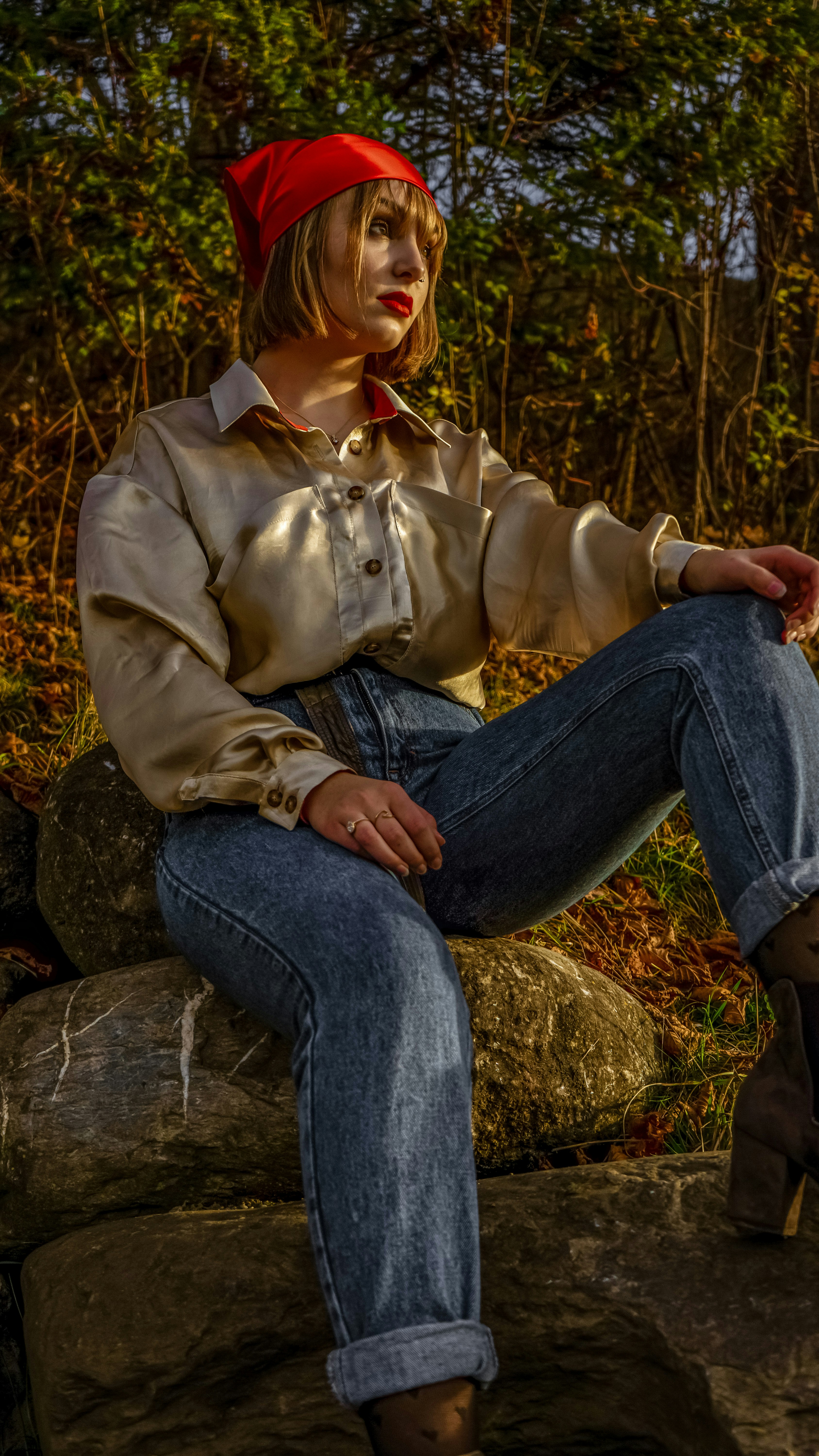 Red Bandana Reverie in the Autumn Light
