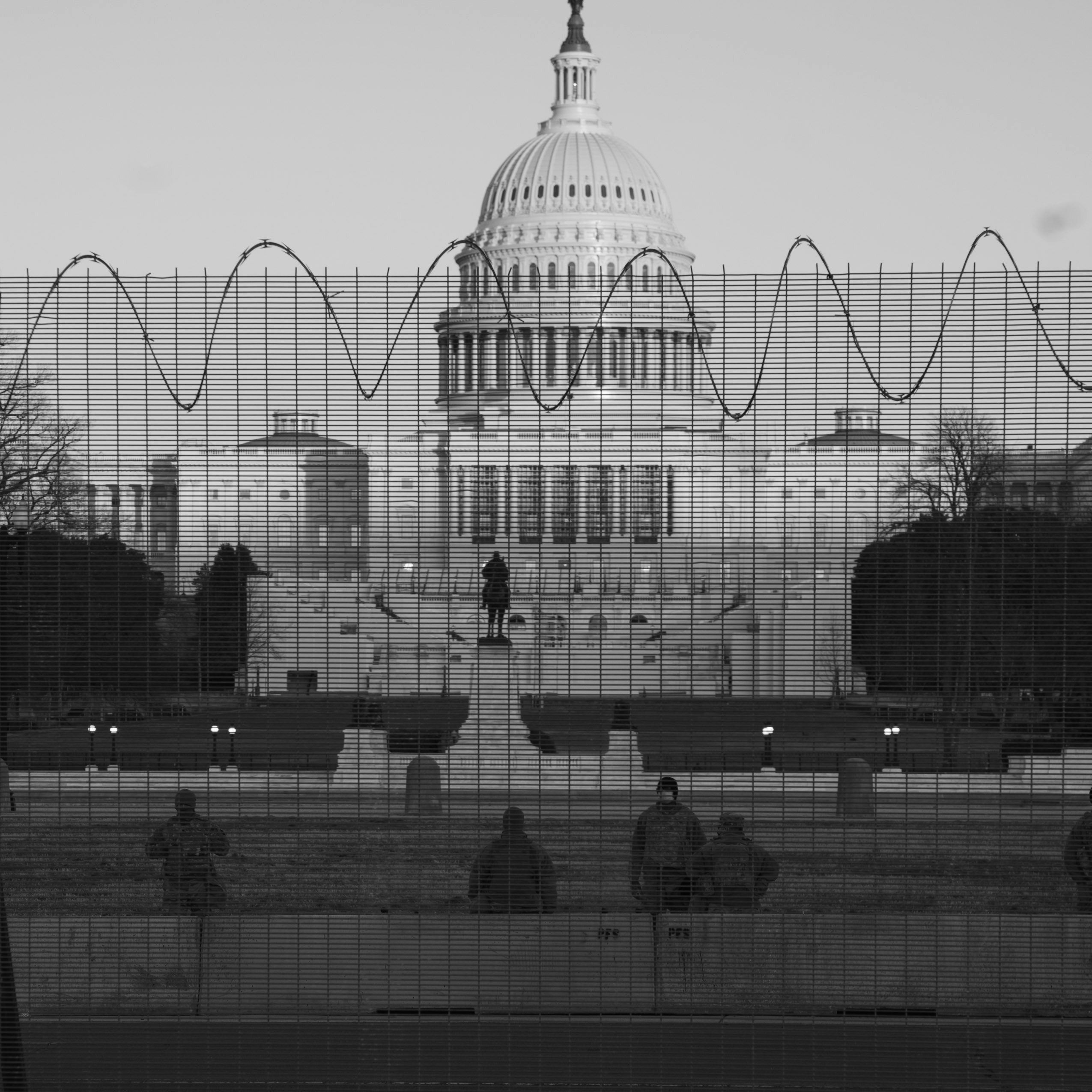 The U.S. Capitol building stands majestically against a clear sky, framed by a rhythmic wave pattern across the foreground, symbolizing the pulse of democracy.