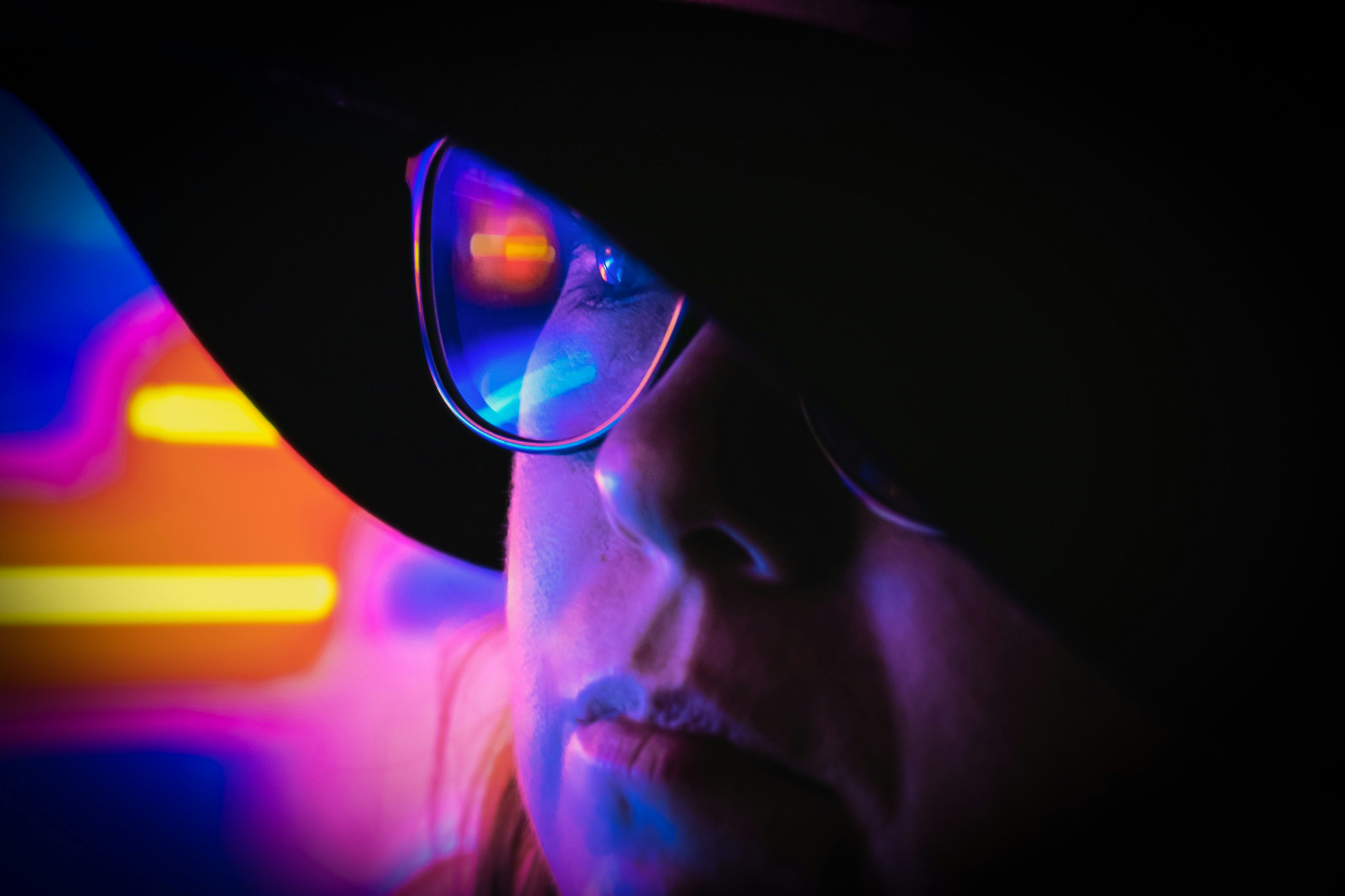 Neon Veil: The Glinted Gaze Through Reflected Chrome