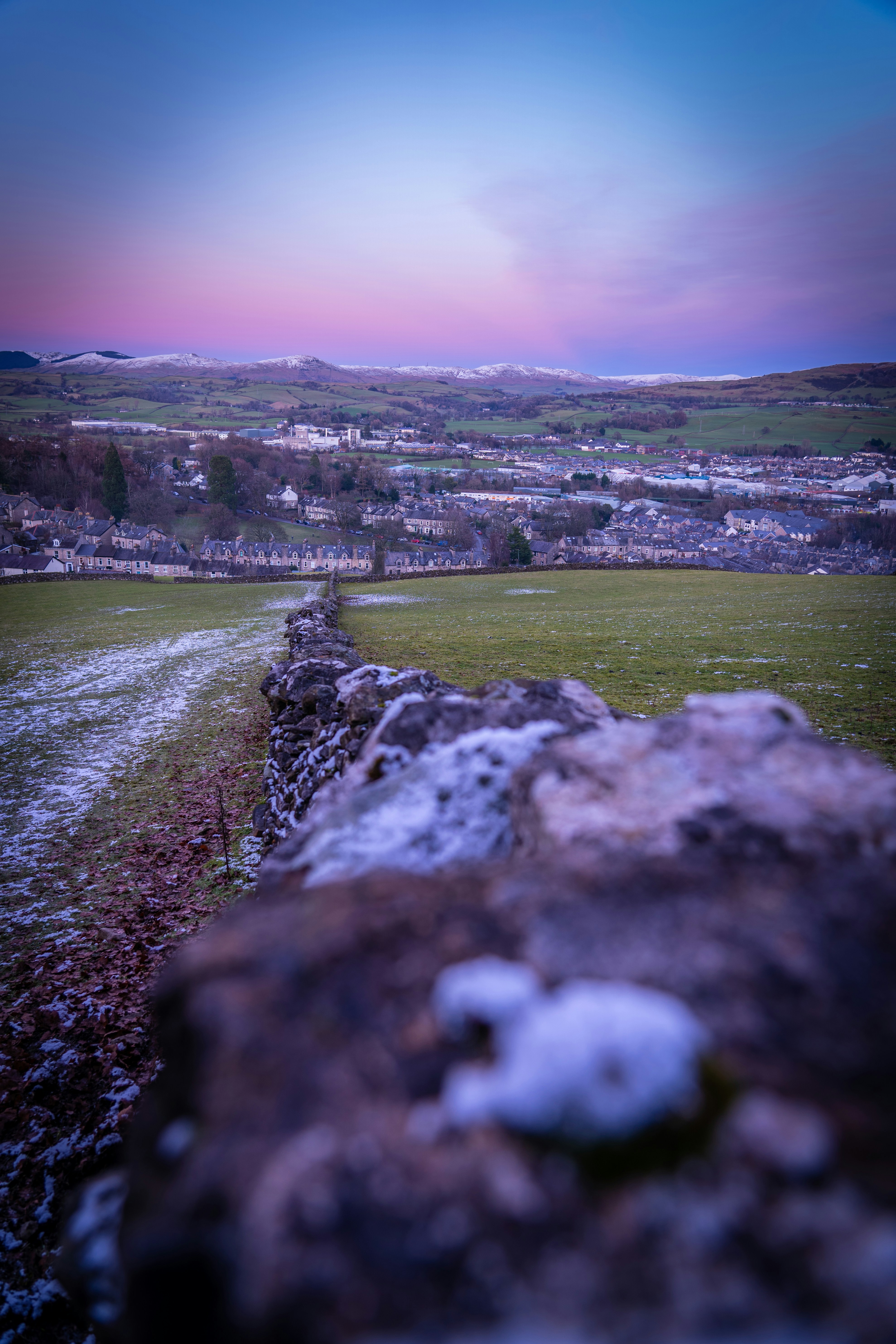 Vanishing Stone Wall Toward a Lavender Horizon