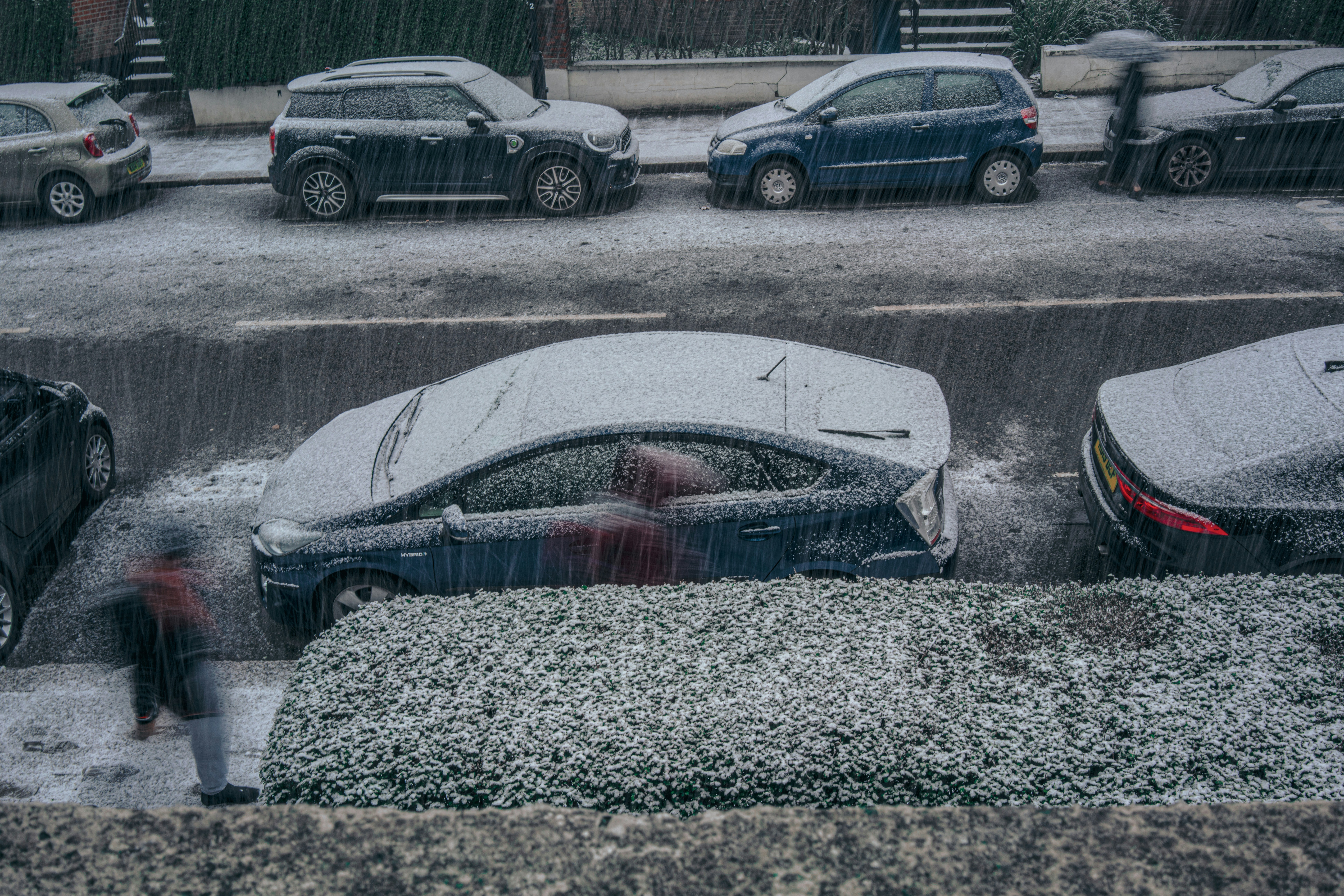 Snowy Street Snaps: A Quiet Moment Amid Car Tracks