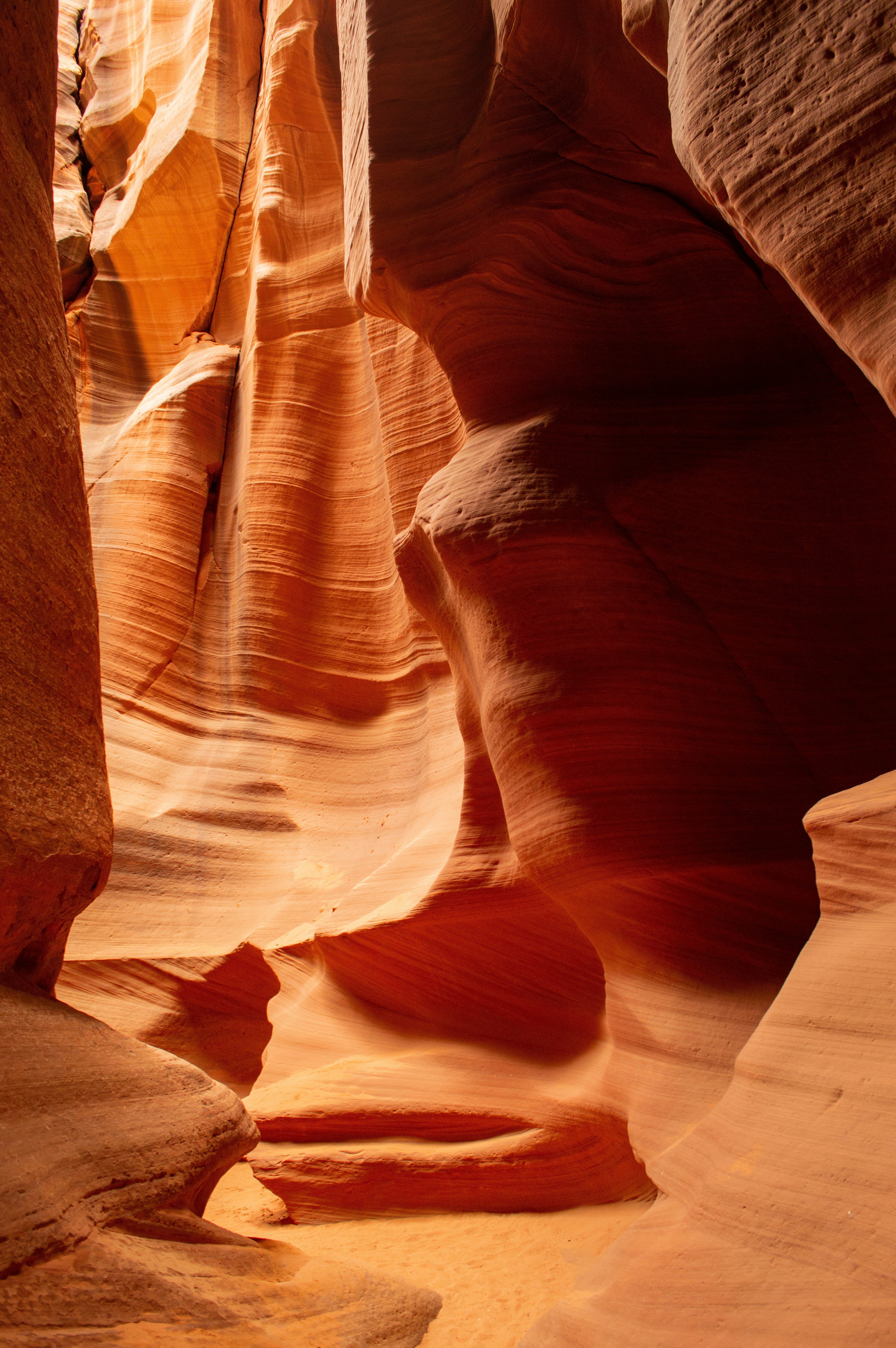 Sunlit Strata: Curved Sandstone Chasm with Warm Ripples