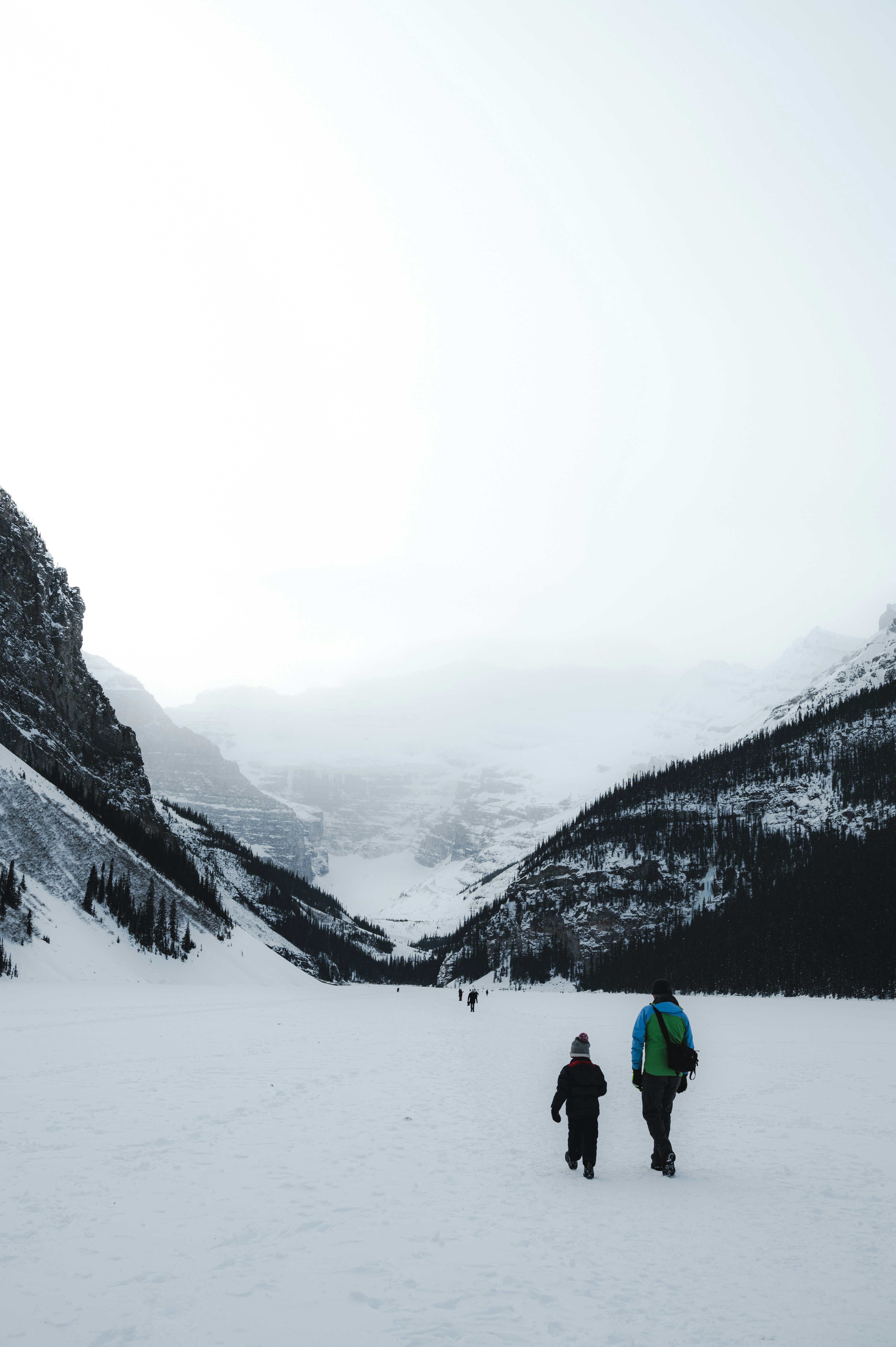Hikers in the White Wedge: A Quiet Ascent Through Snowbound Valleys