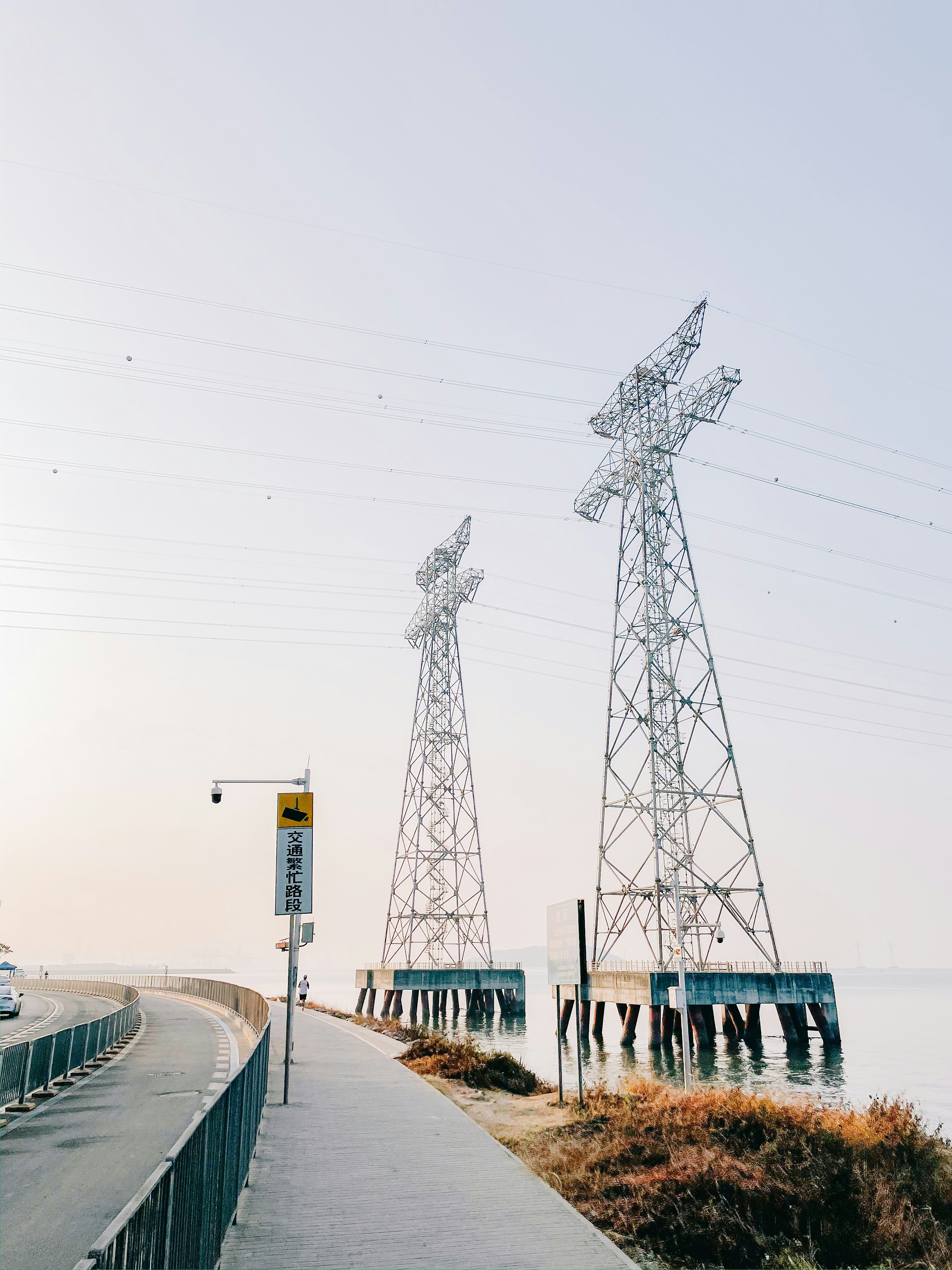 Power Lines over a Quiet Seaside Promenade