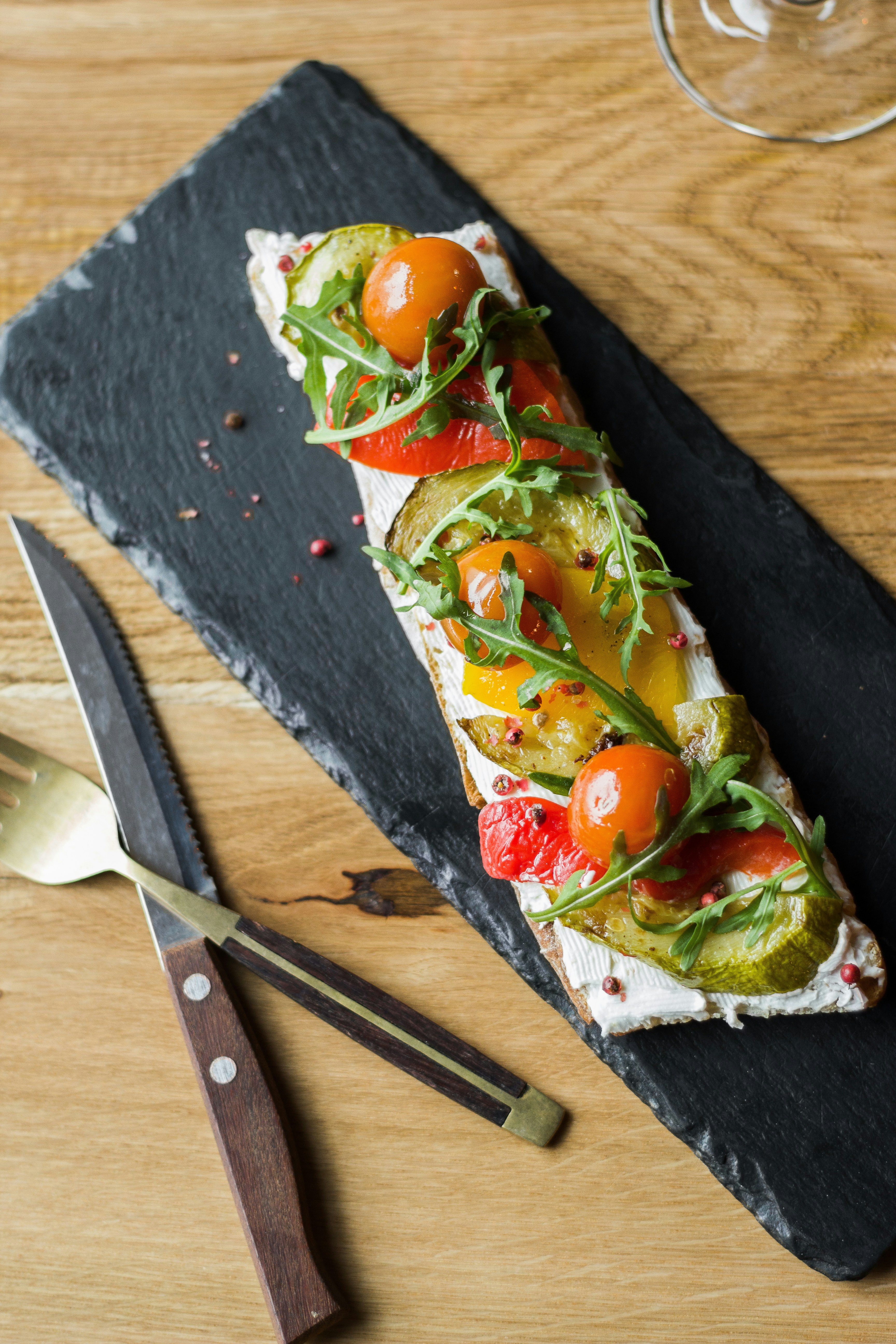 Colorful Crostini Tower on a Slate Canvas