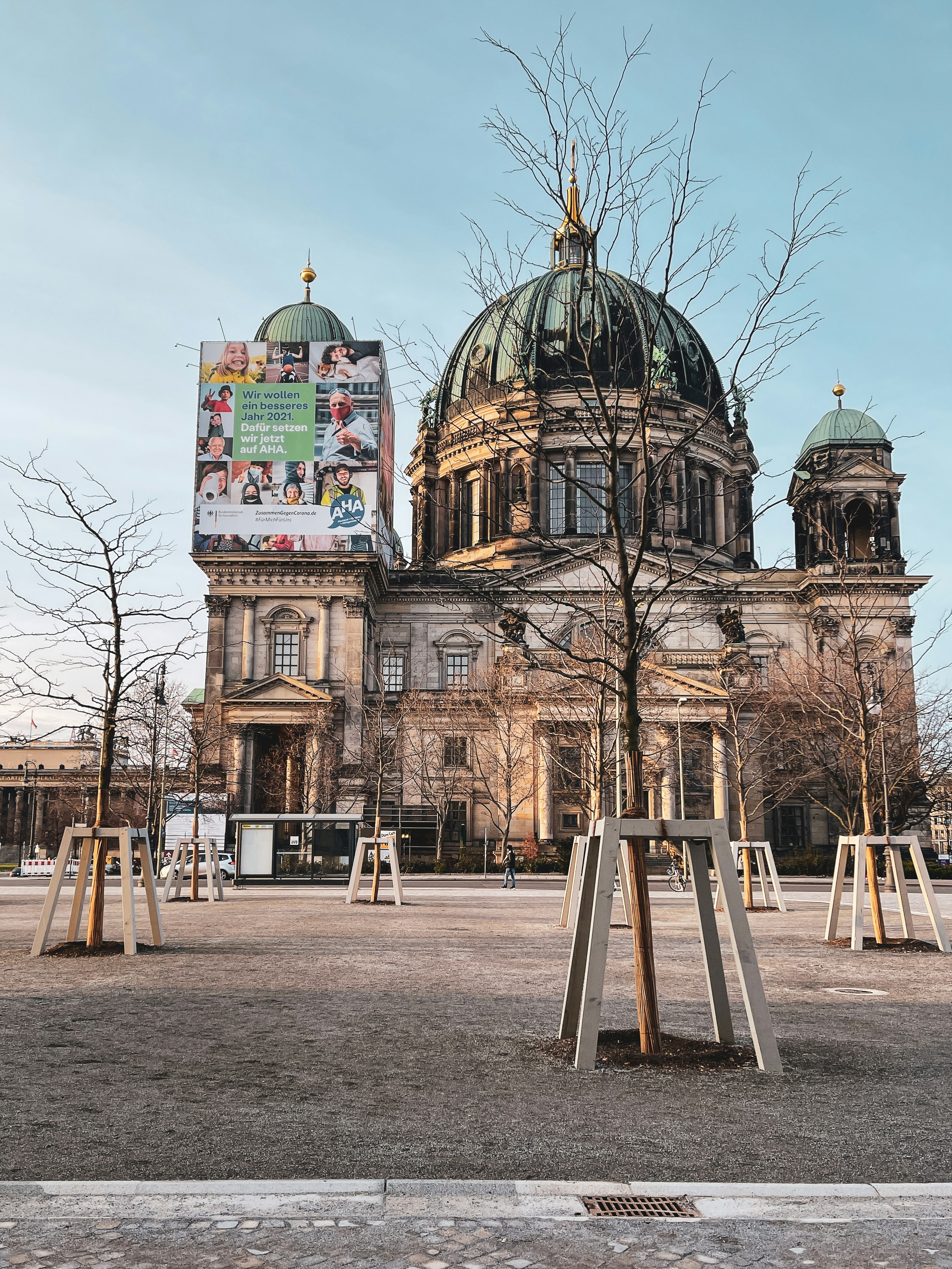 Gran Domed Facade: Classic Cathedral Framed by Planted Avenues