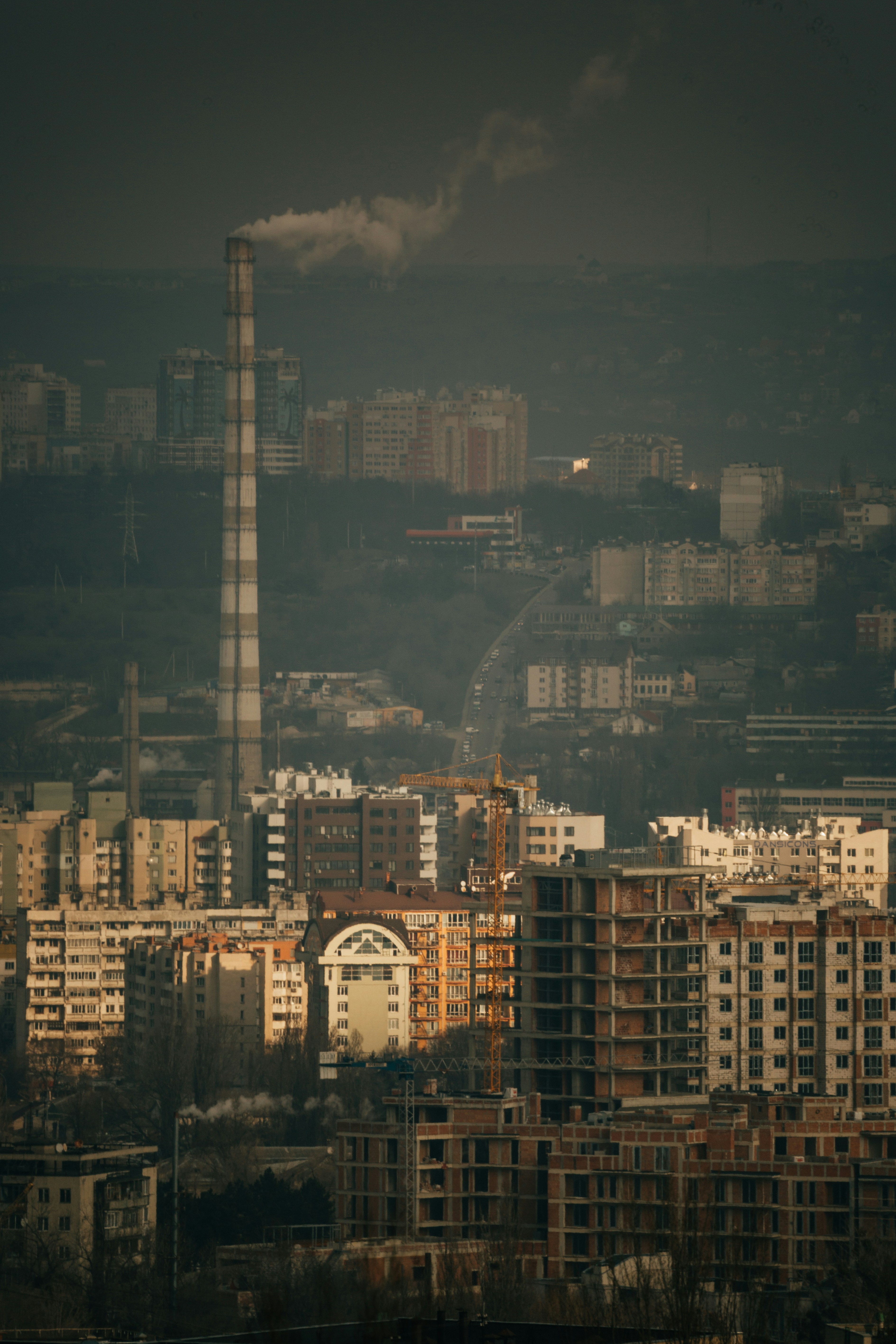 Chimney Sentinel Over a Muted Cityscape