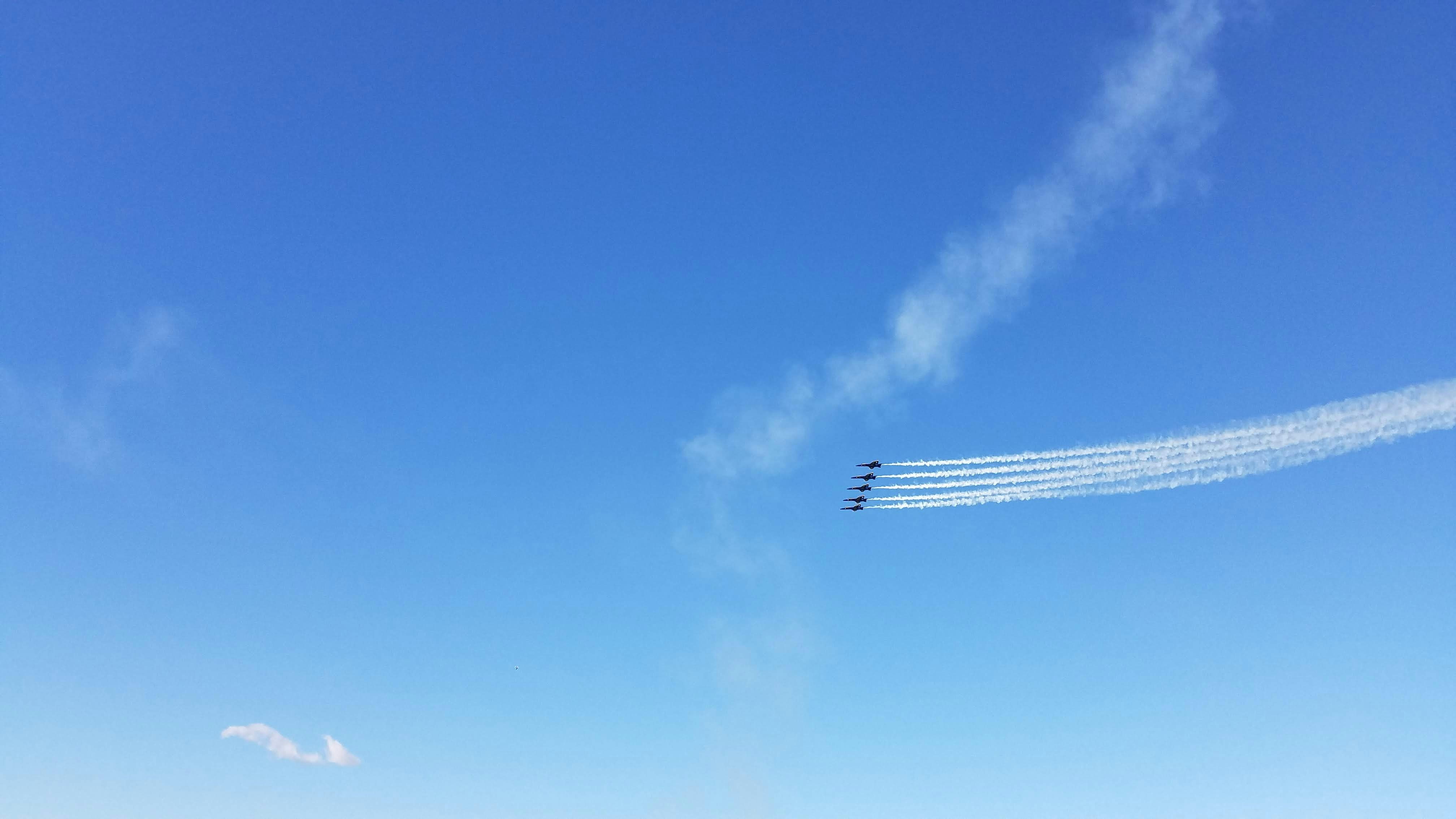 Fourjet Trail Across a Clear Blue Sky