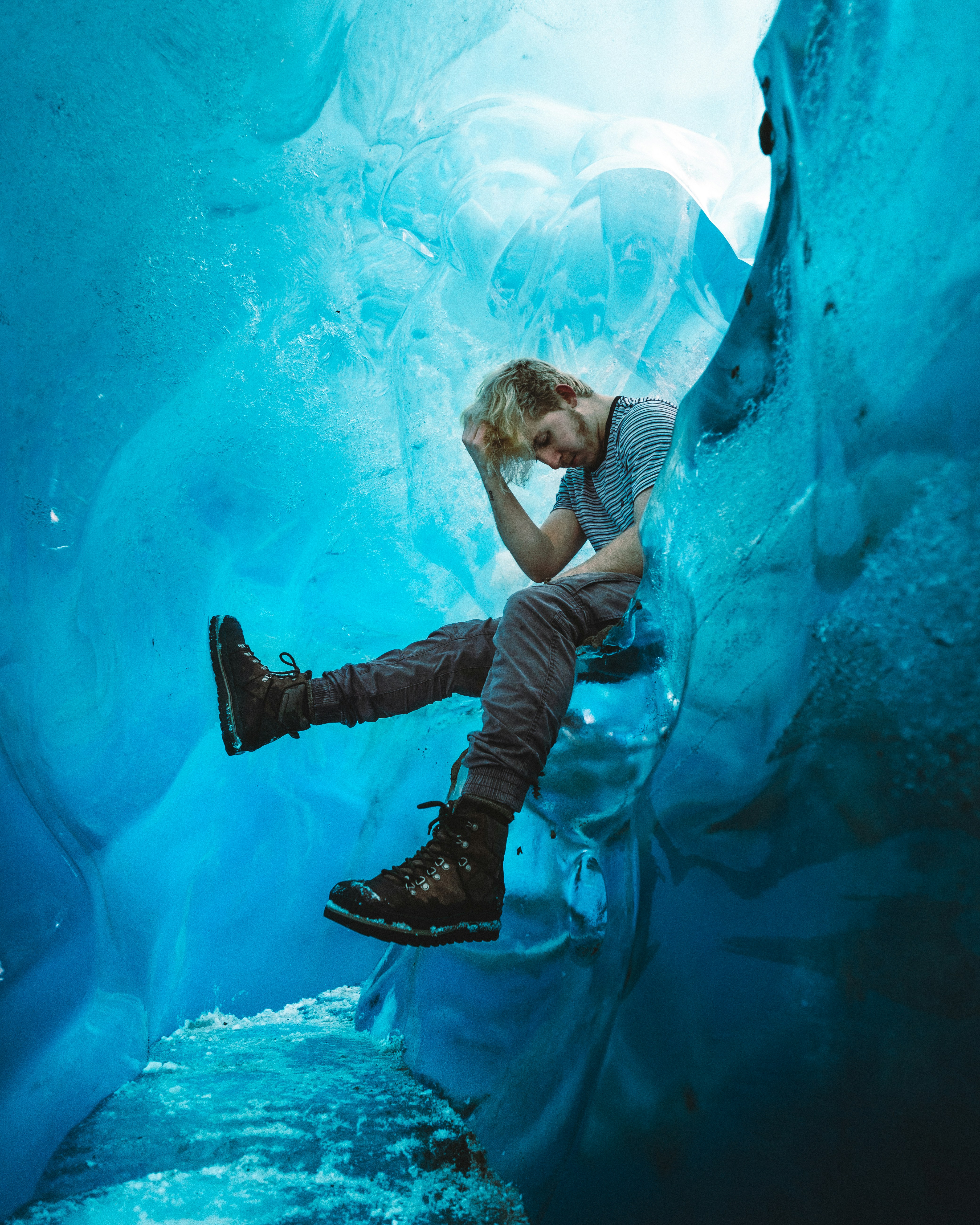Icebound Moment: A Lonesome Descent Inside a Glacial Gorge