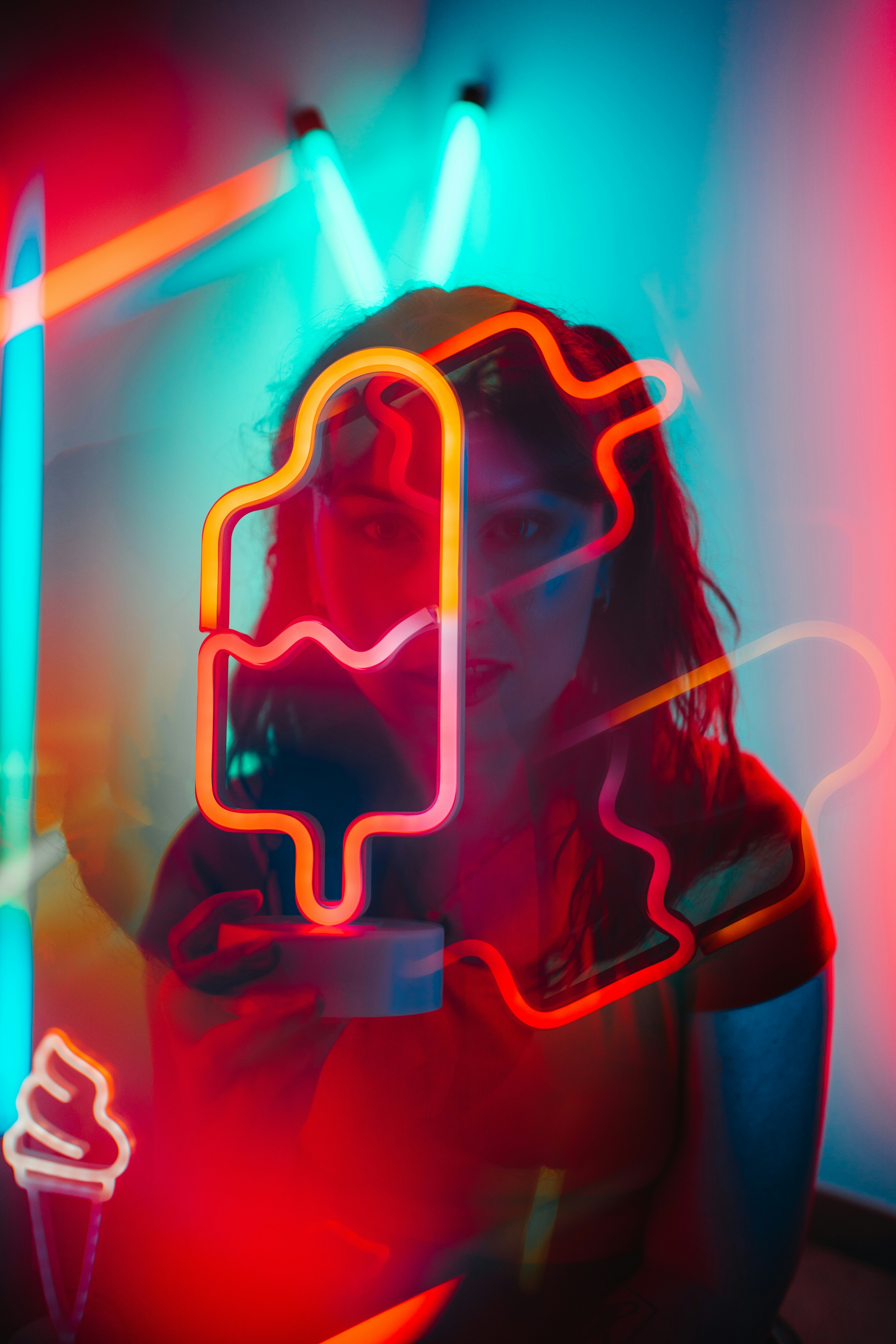 Neon Portrait Through a Glass of Color