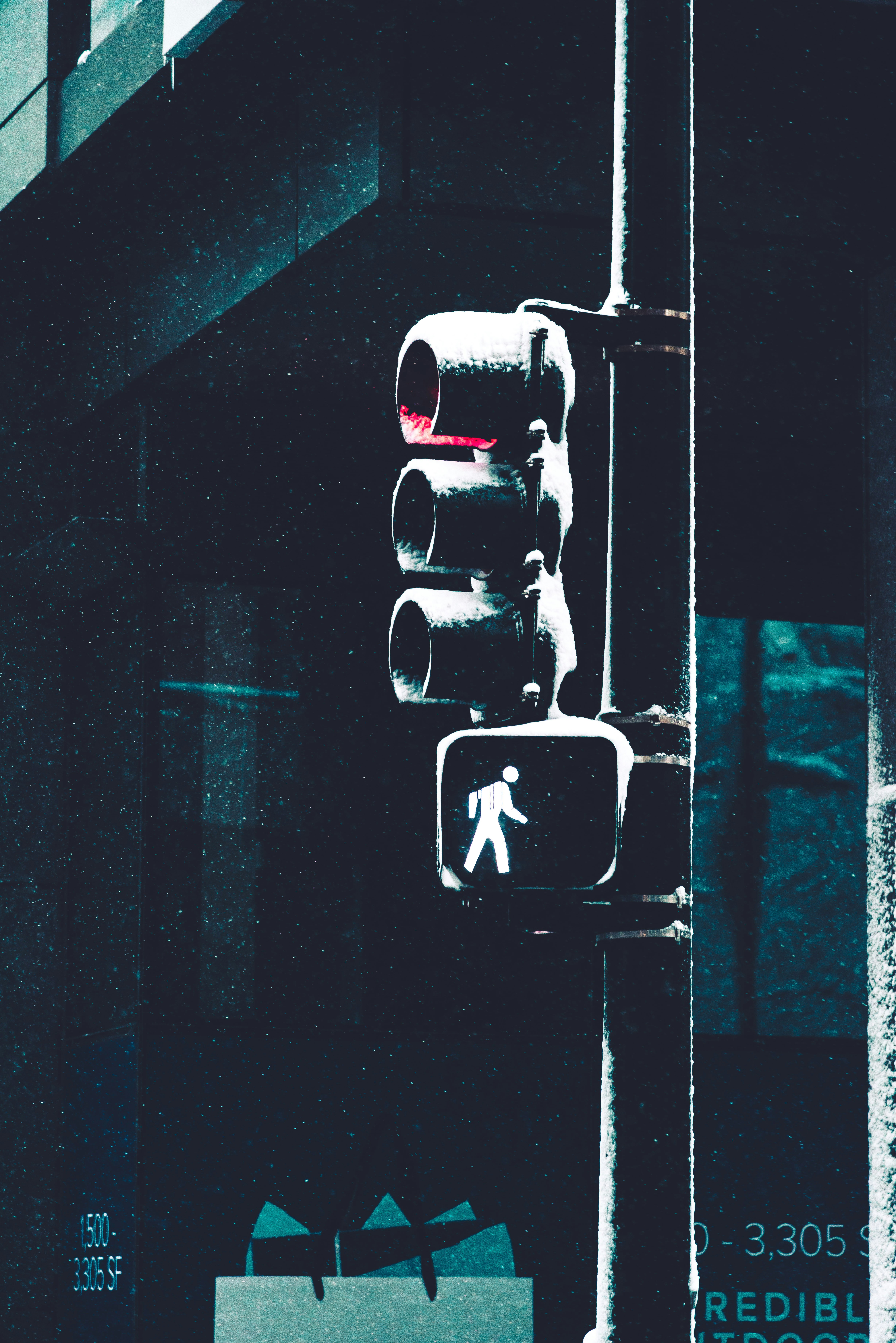 Urban Signal: Waiting for the Walk Signal Under Neon Blues