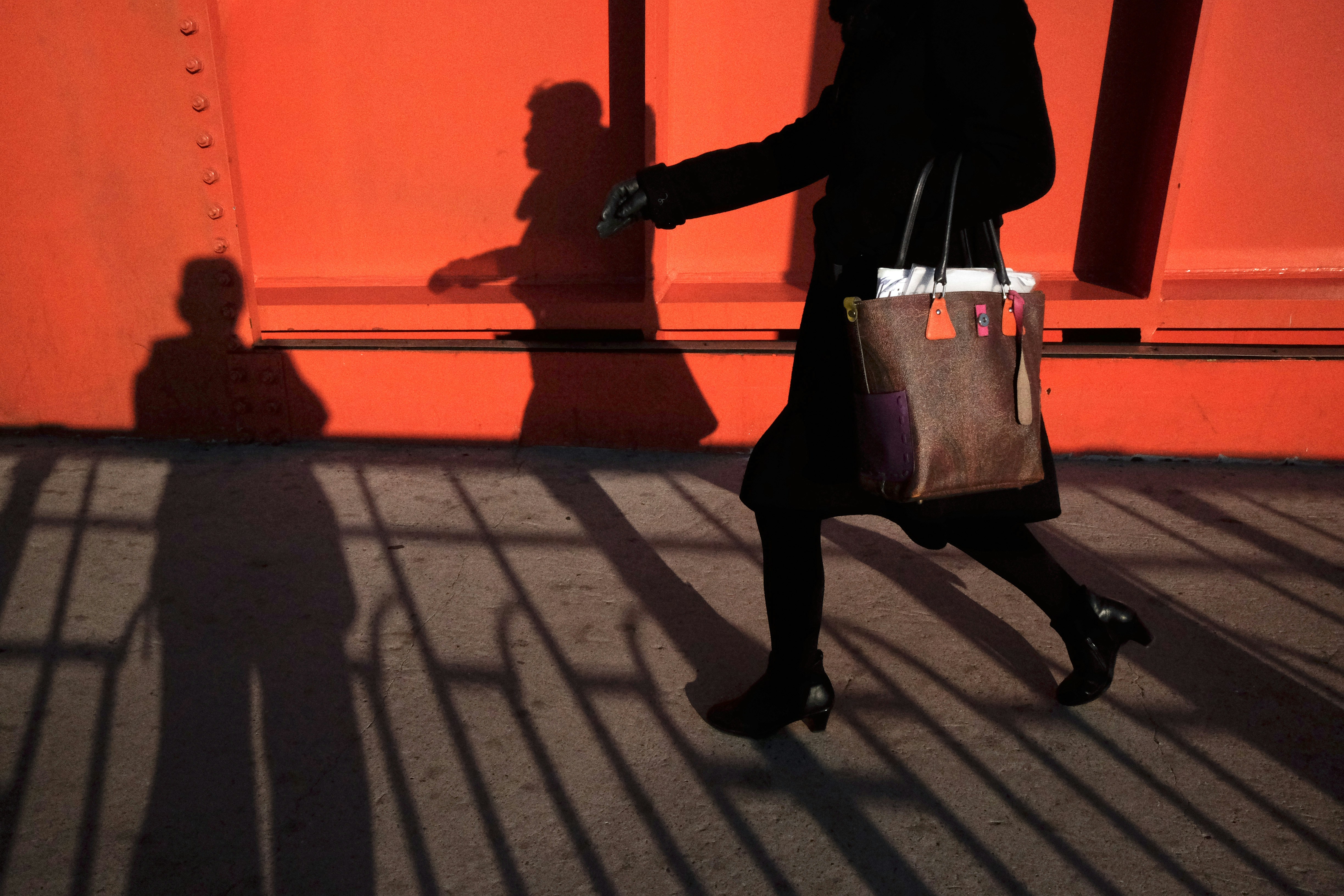 Tangerine Wall, Streaking Shadows: A Quiet City Moment