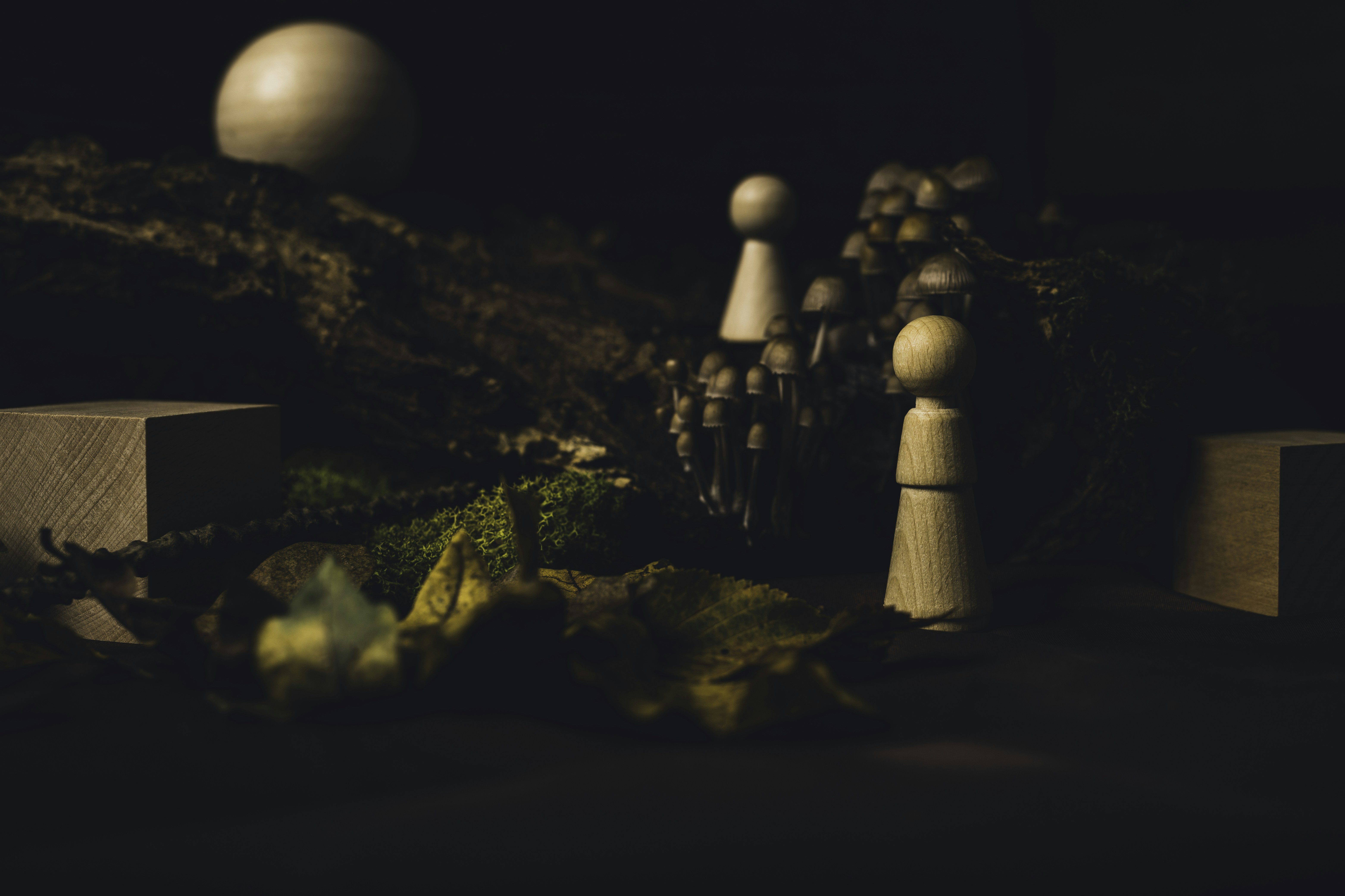 Dim Stage, Wooden Parade: A Quiet Tabletop Moment