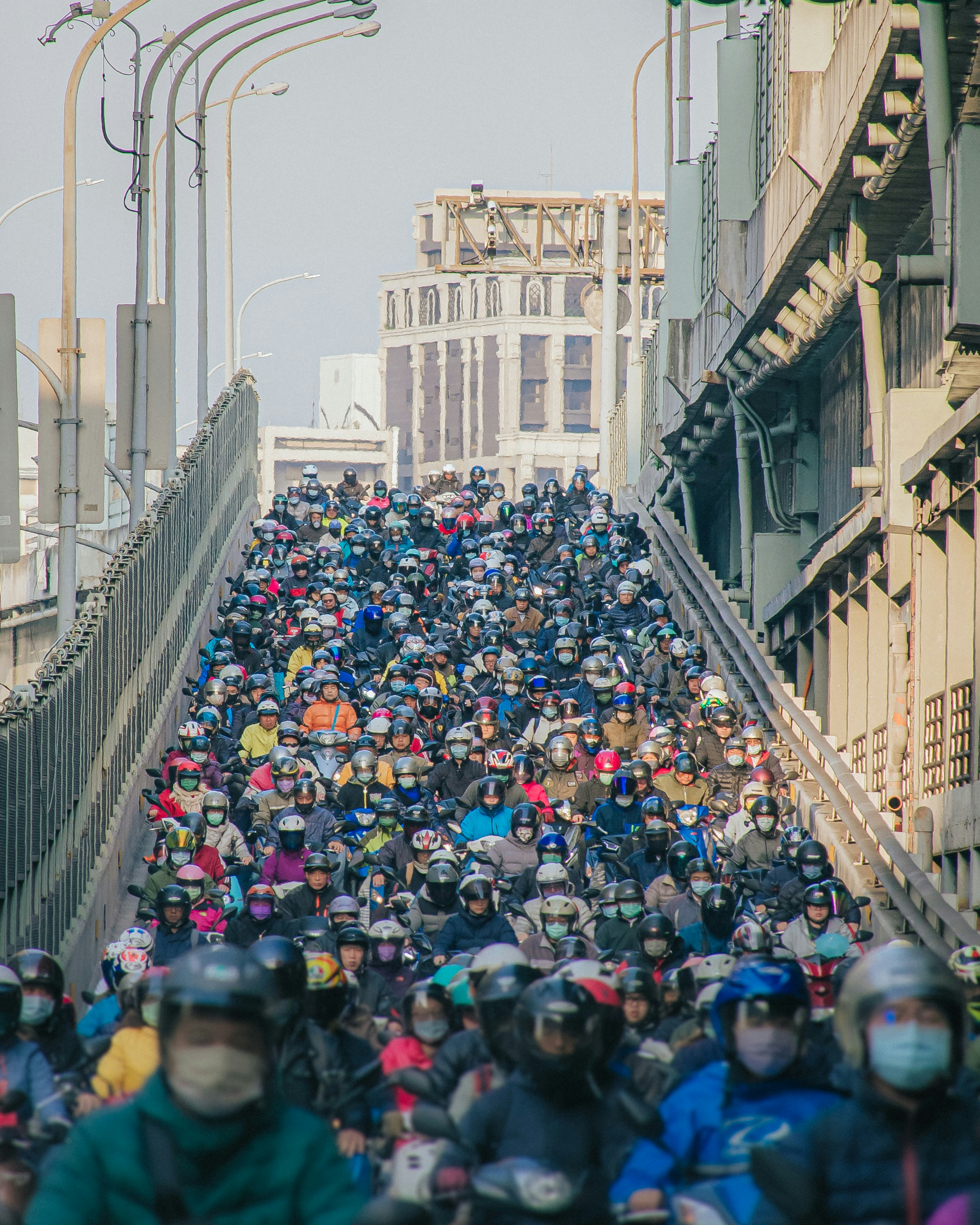 A Sea of Helmets: Mass Transit on a City Bridge