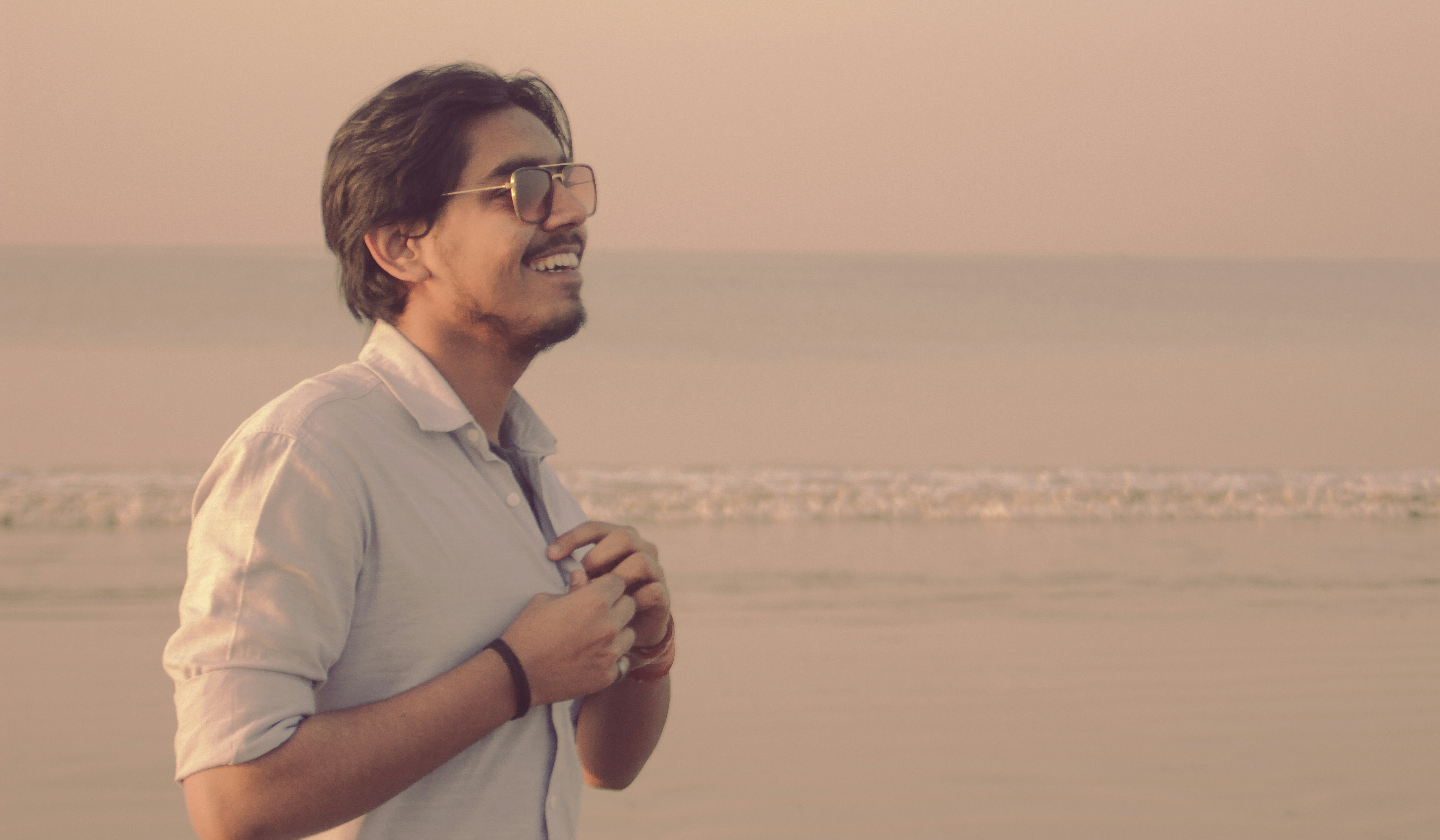 Sunset on a Quiet Beach: Portrait in Warm Golden Light