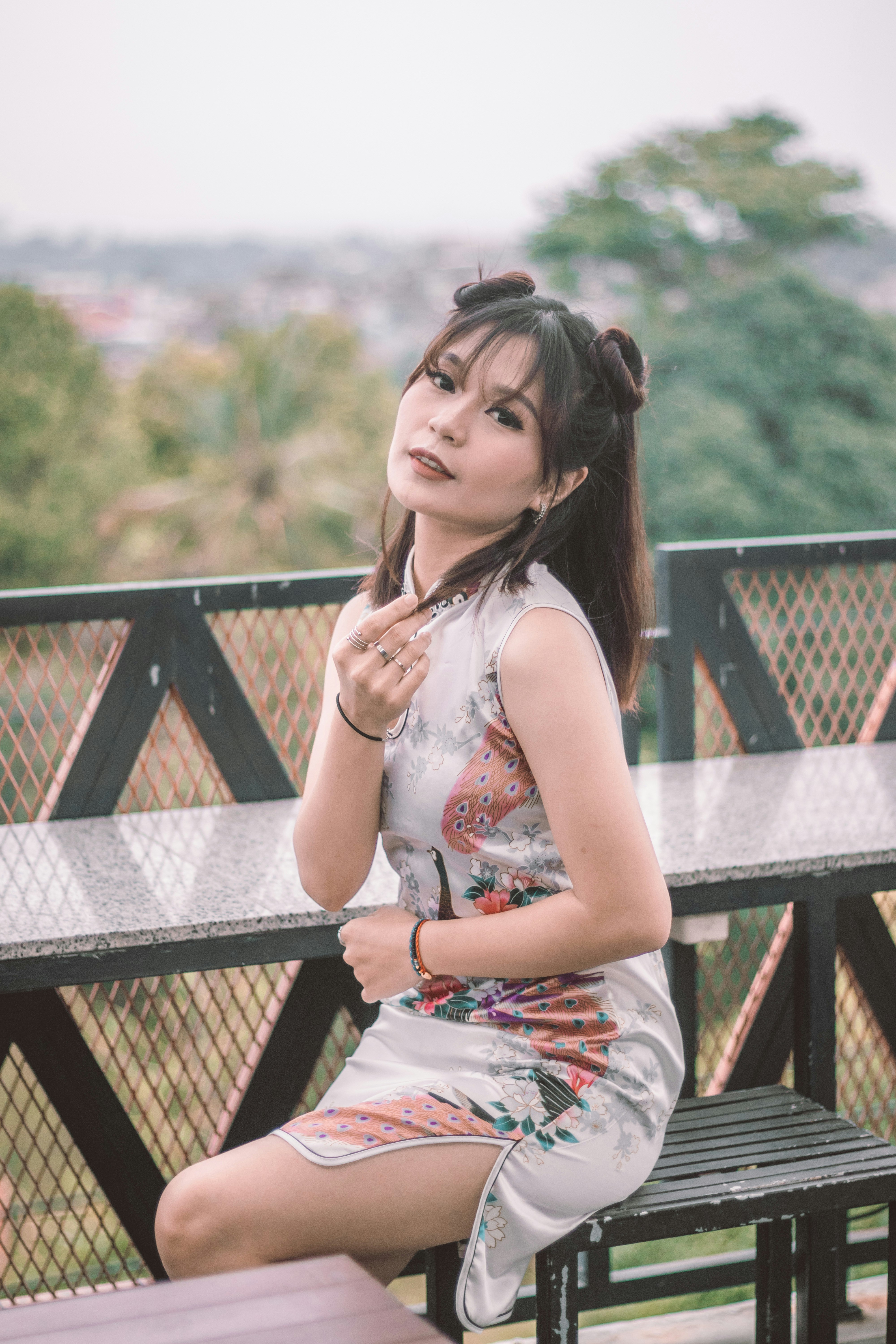 On the Balcony: A Quiet Gaze in a Floral Cheongsam