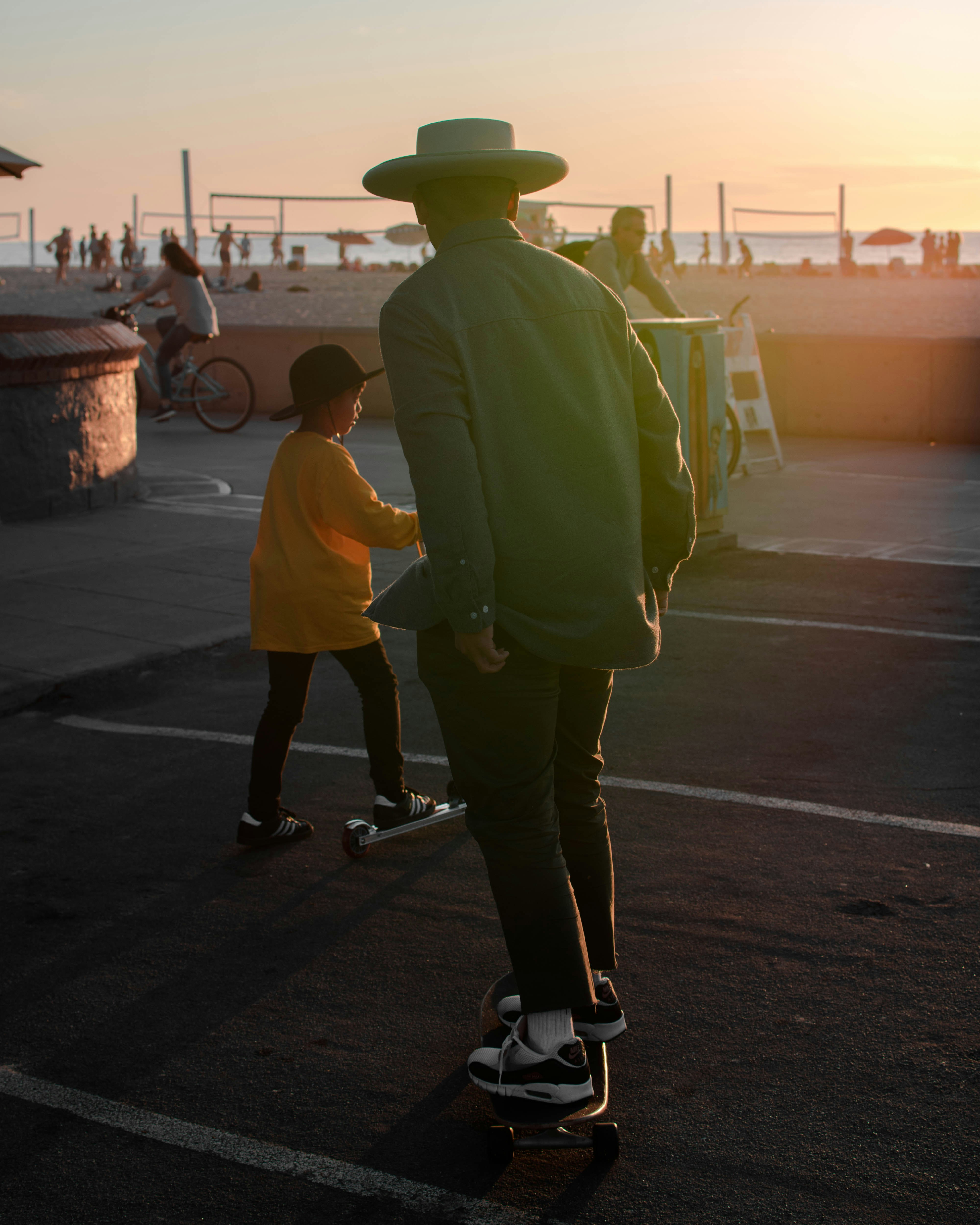 Sunset Skate: A Father and Child Ride the Edge of Daylight