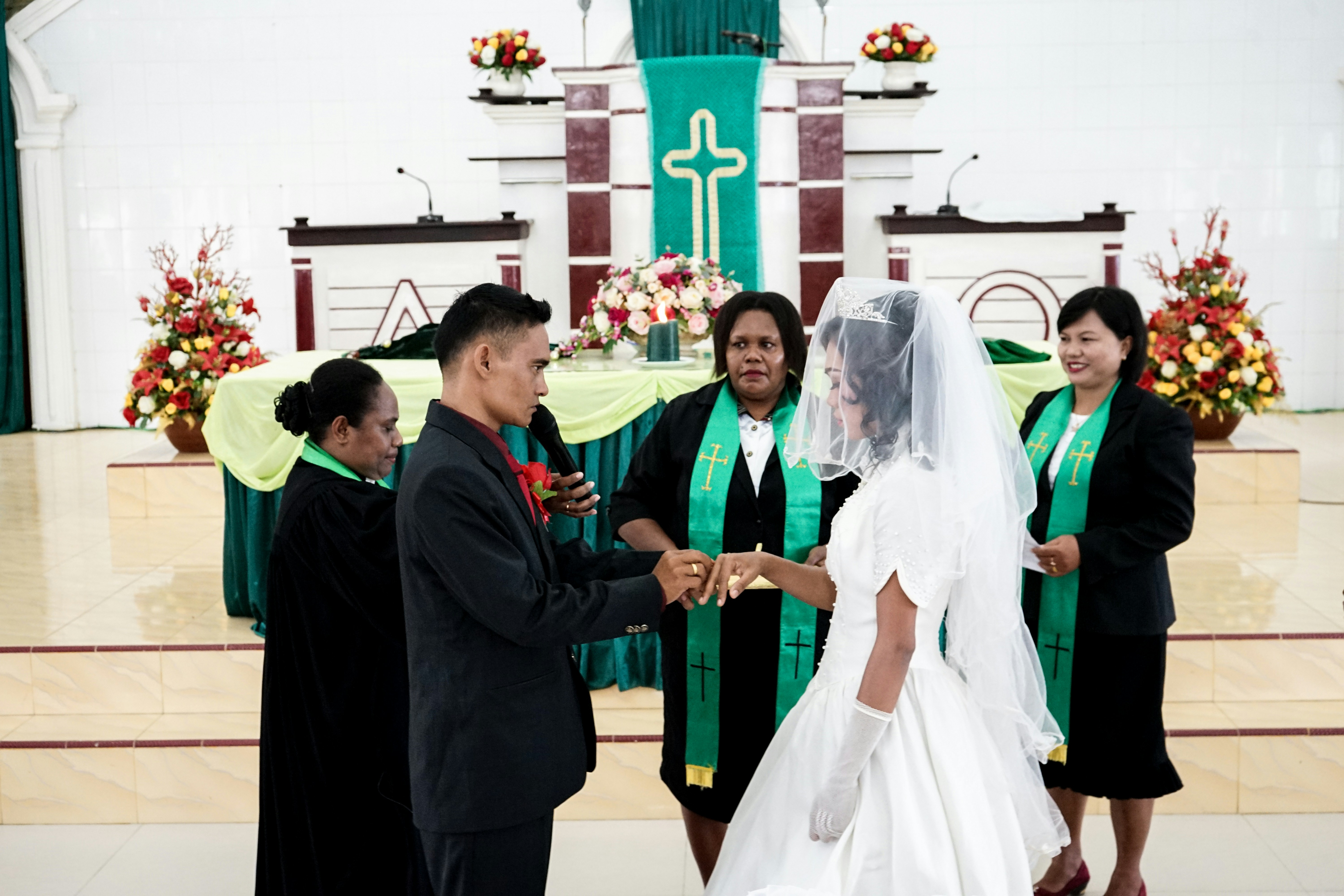 Woman in white dress holding green flag photo – Free Flower Image on ...