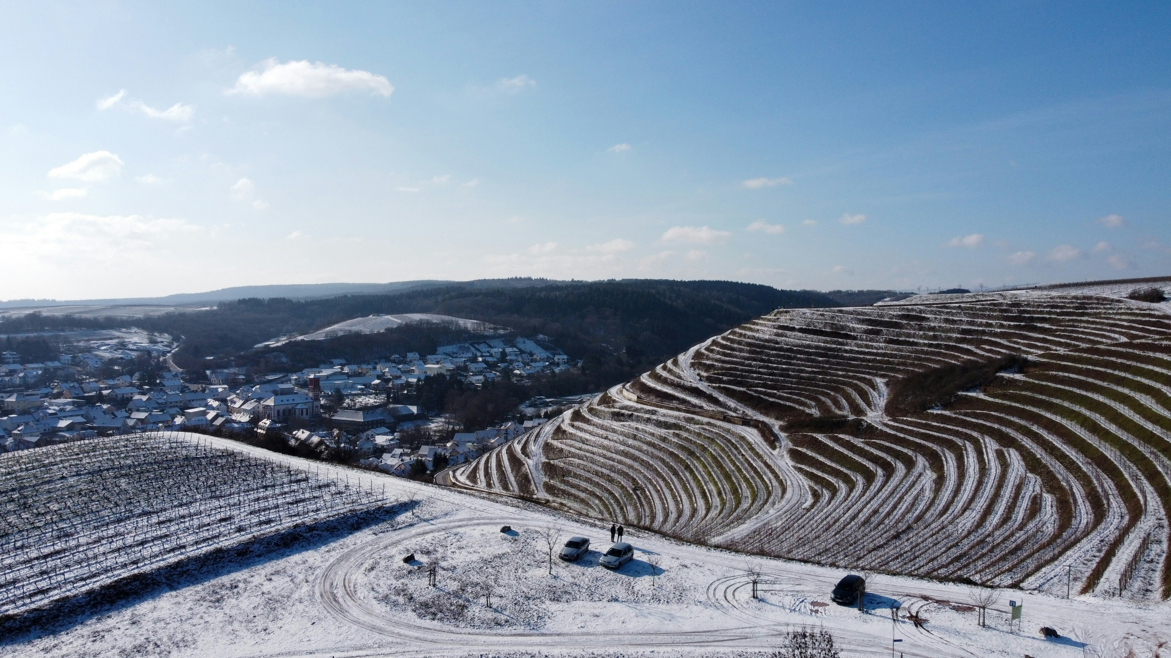 aerial view of a snow covered field during daytime