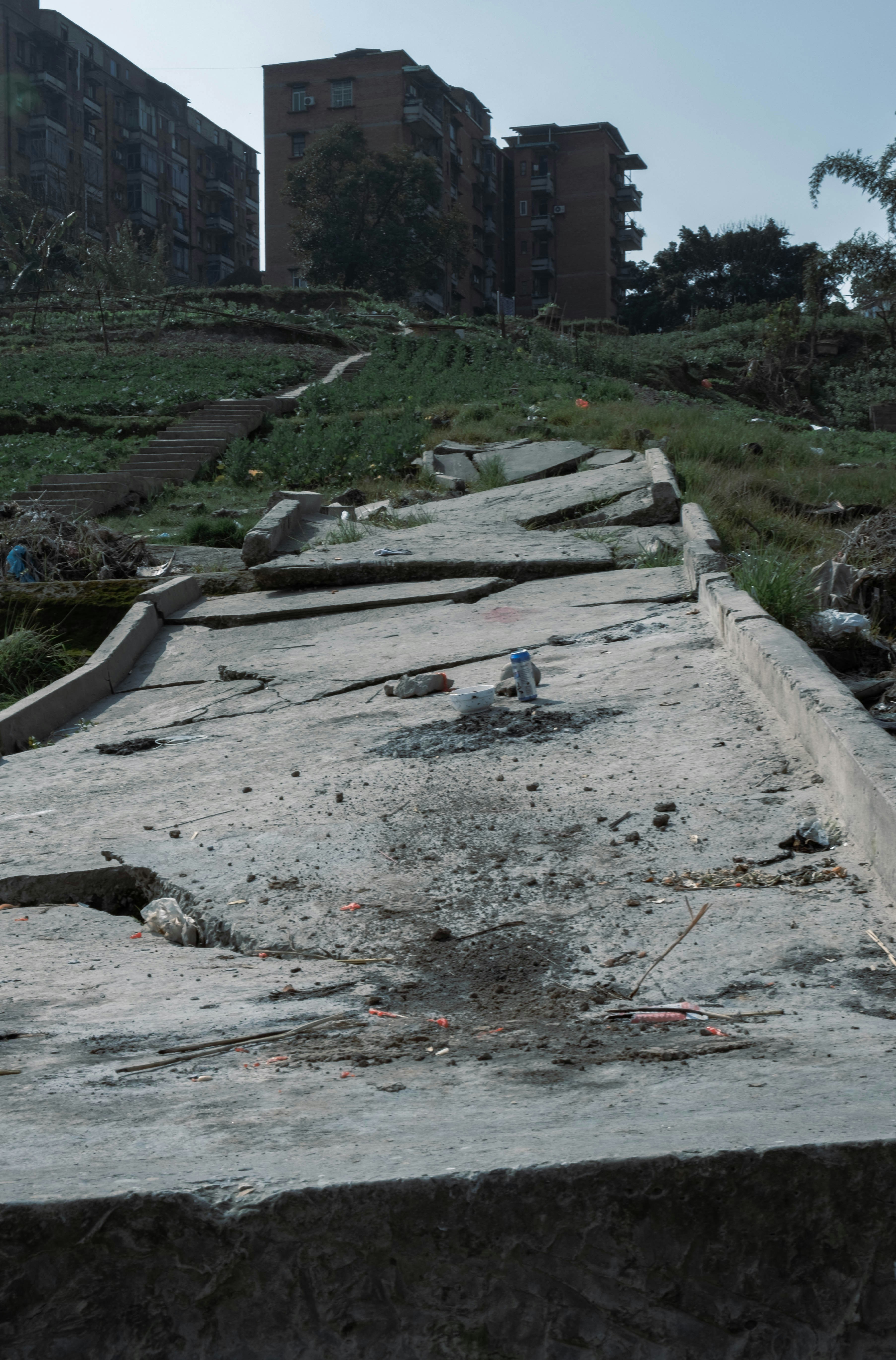 A shredded road. 
