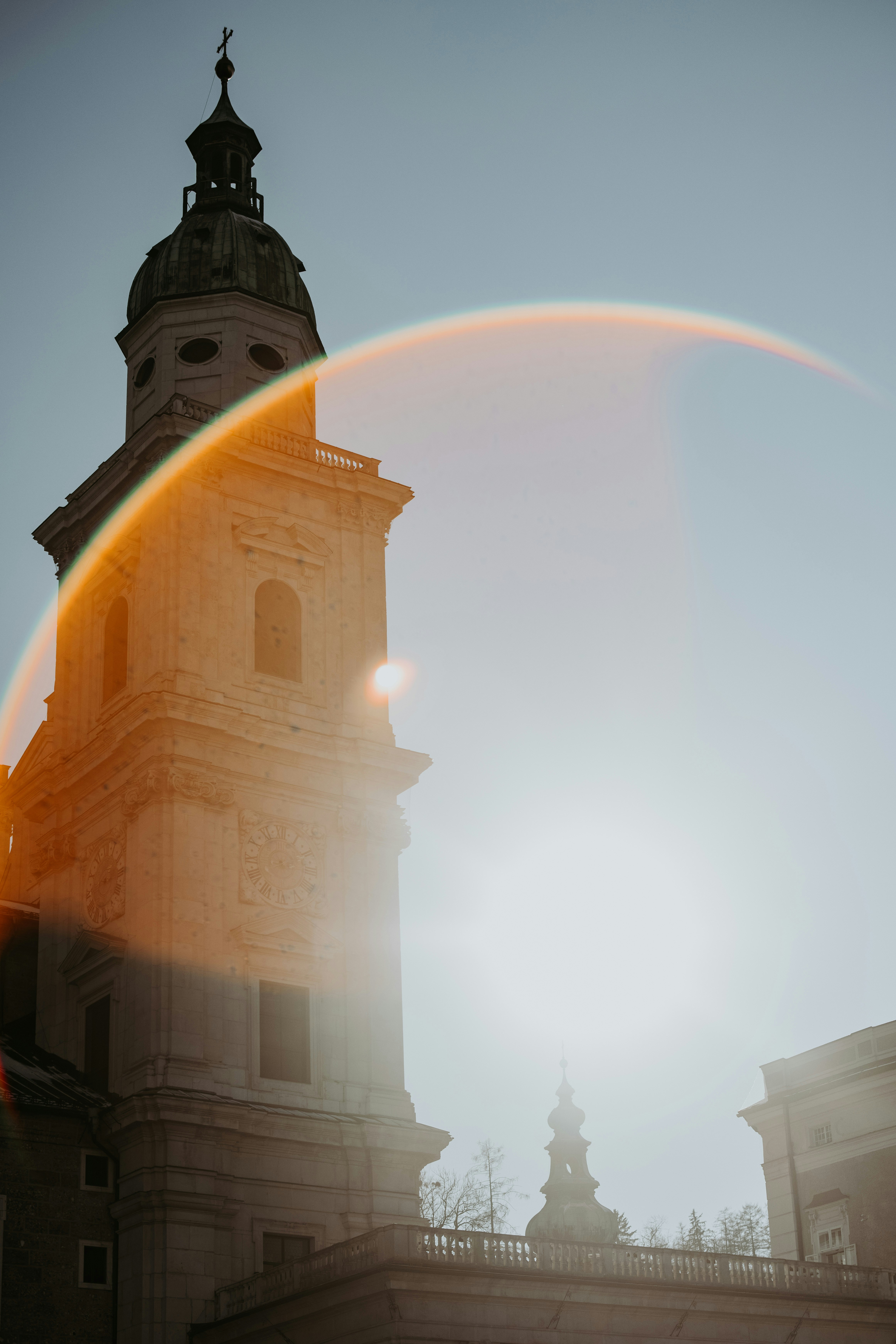 Arc of Light Across a Church Tower