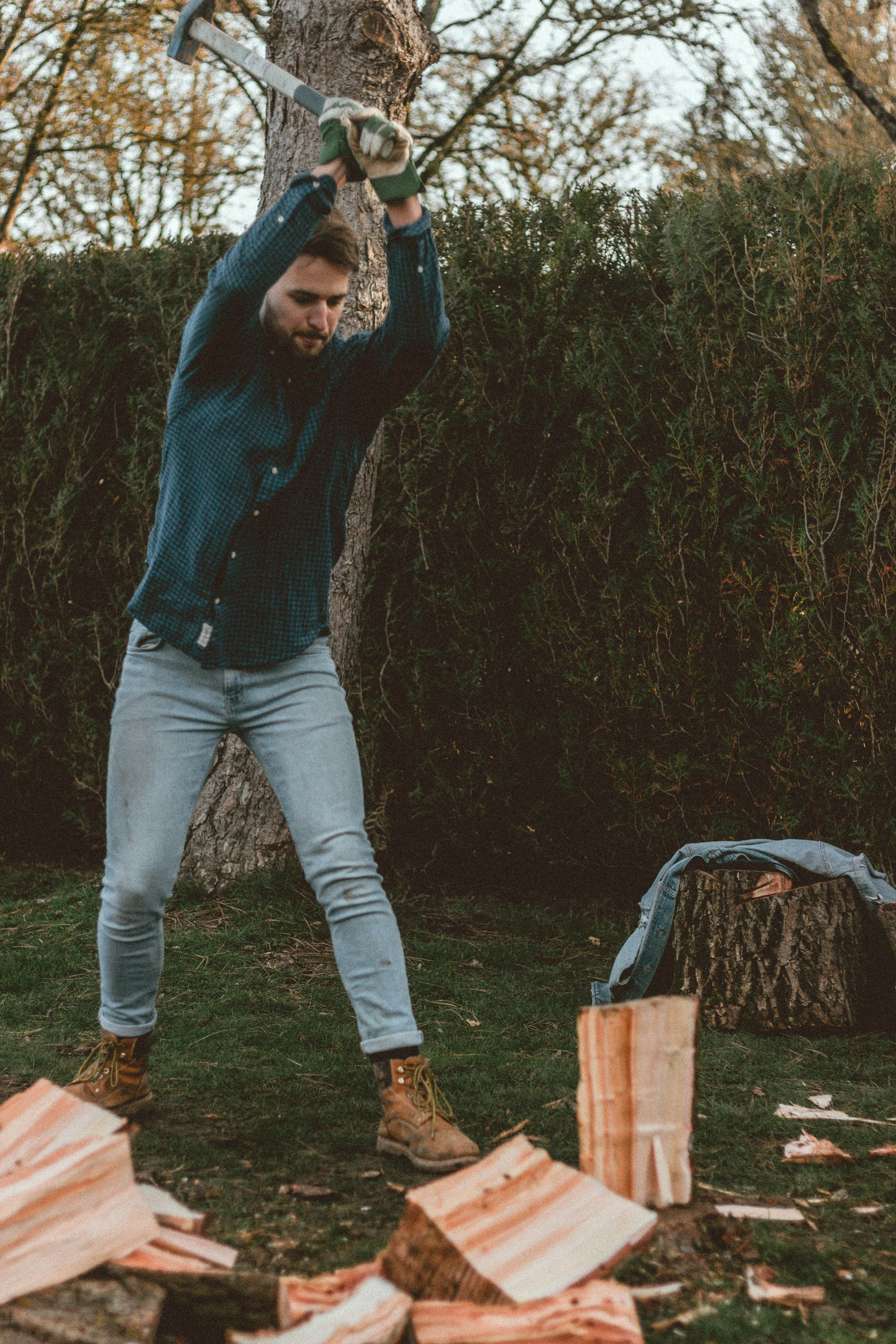 Lumberjack in Mid-Swing: A Backyard Timberscape