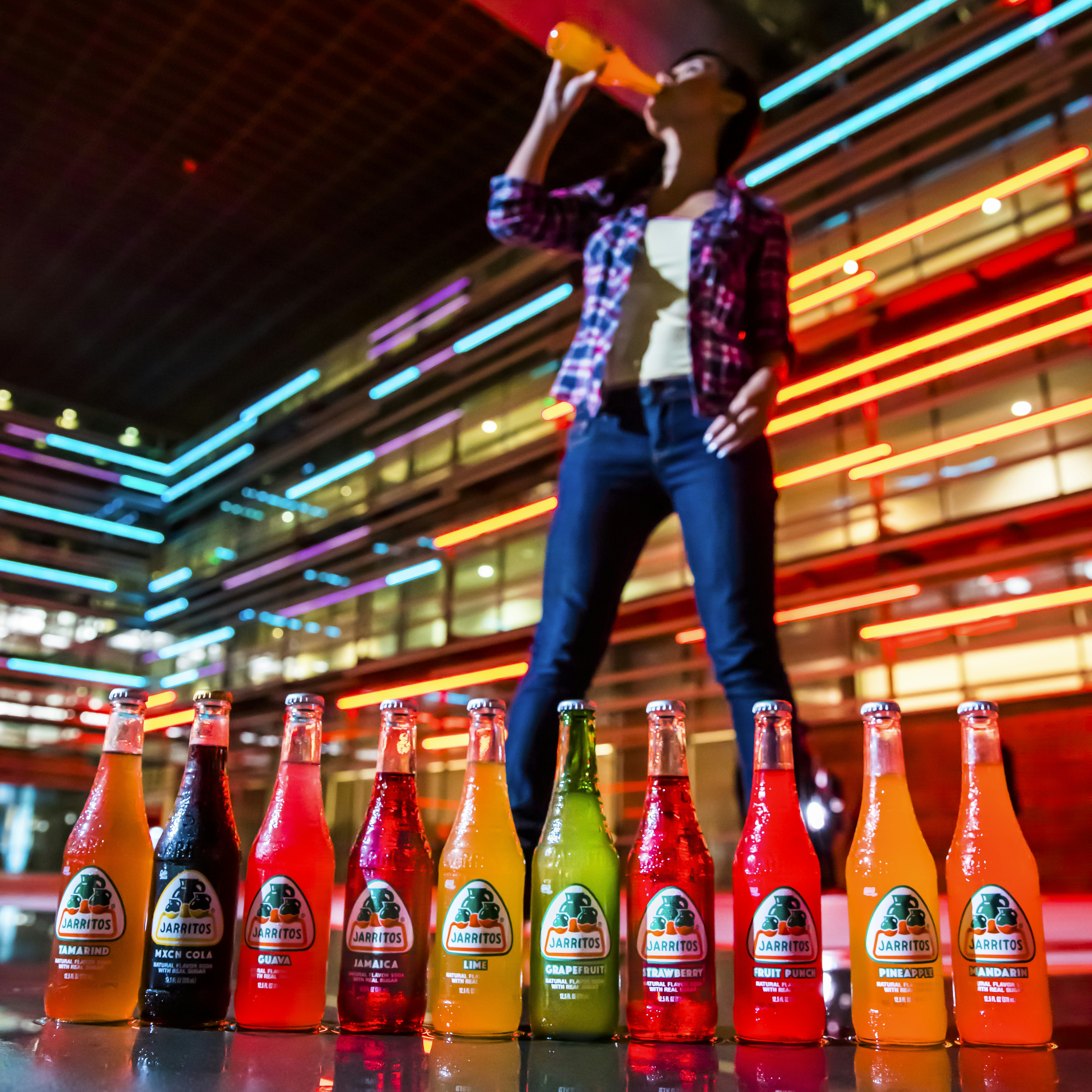 A Refreshing Moment Amidst Neon Hues
