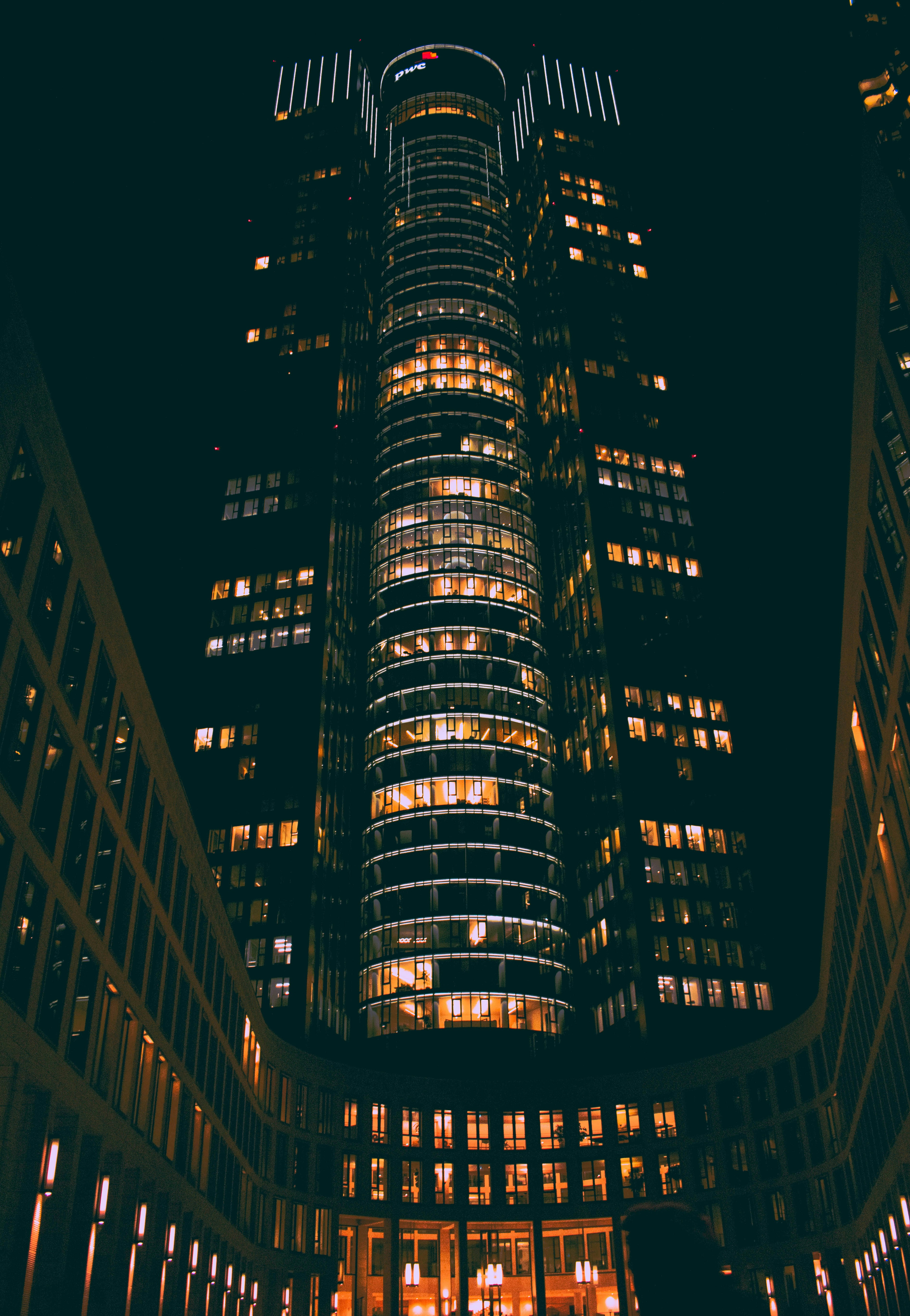 Black concrete building during night time photo – Free Frankfurt Image ...