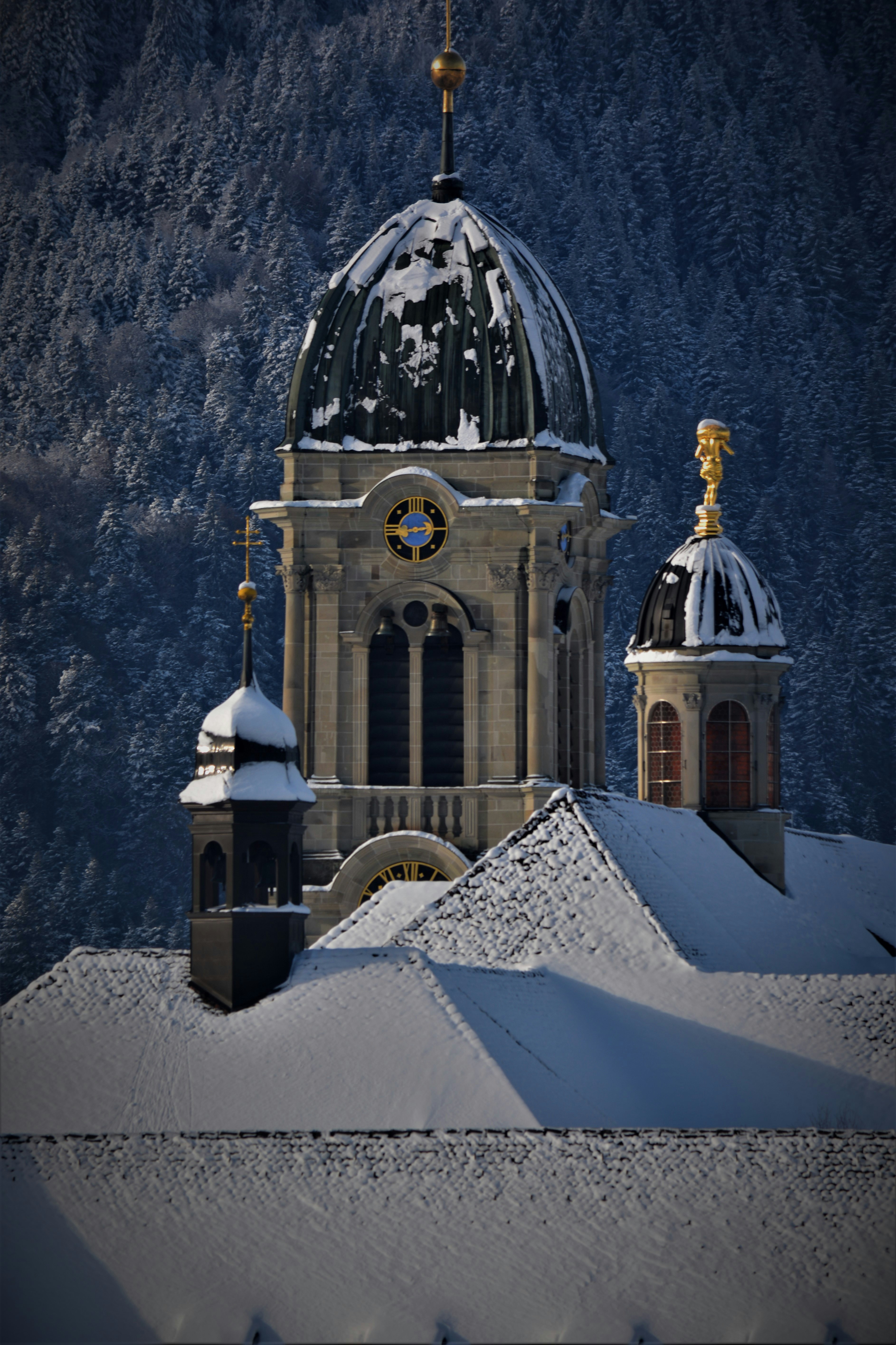 Winter Light on a Snow-Laden Cathedral Dome