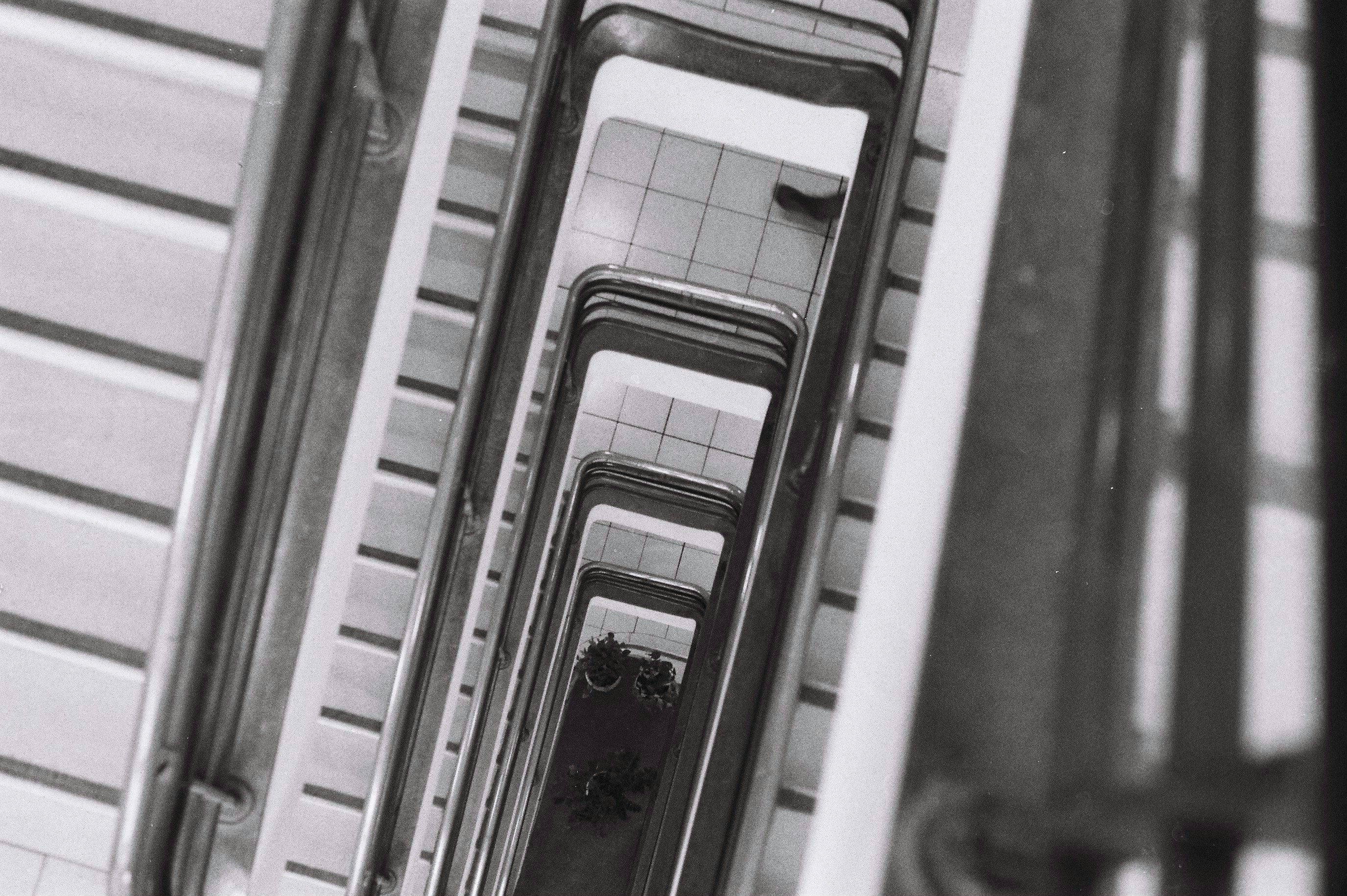 Echoes of the Spiral Staircase: A Black-and-White Descent