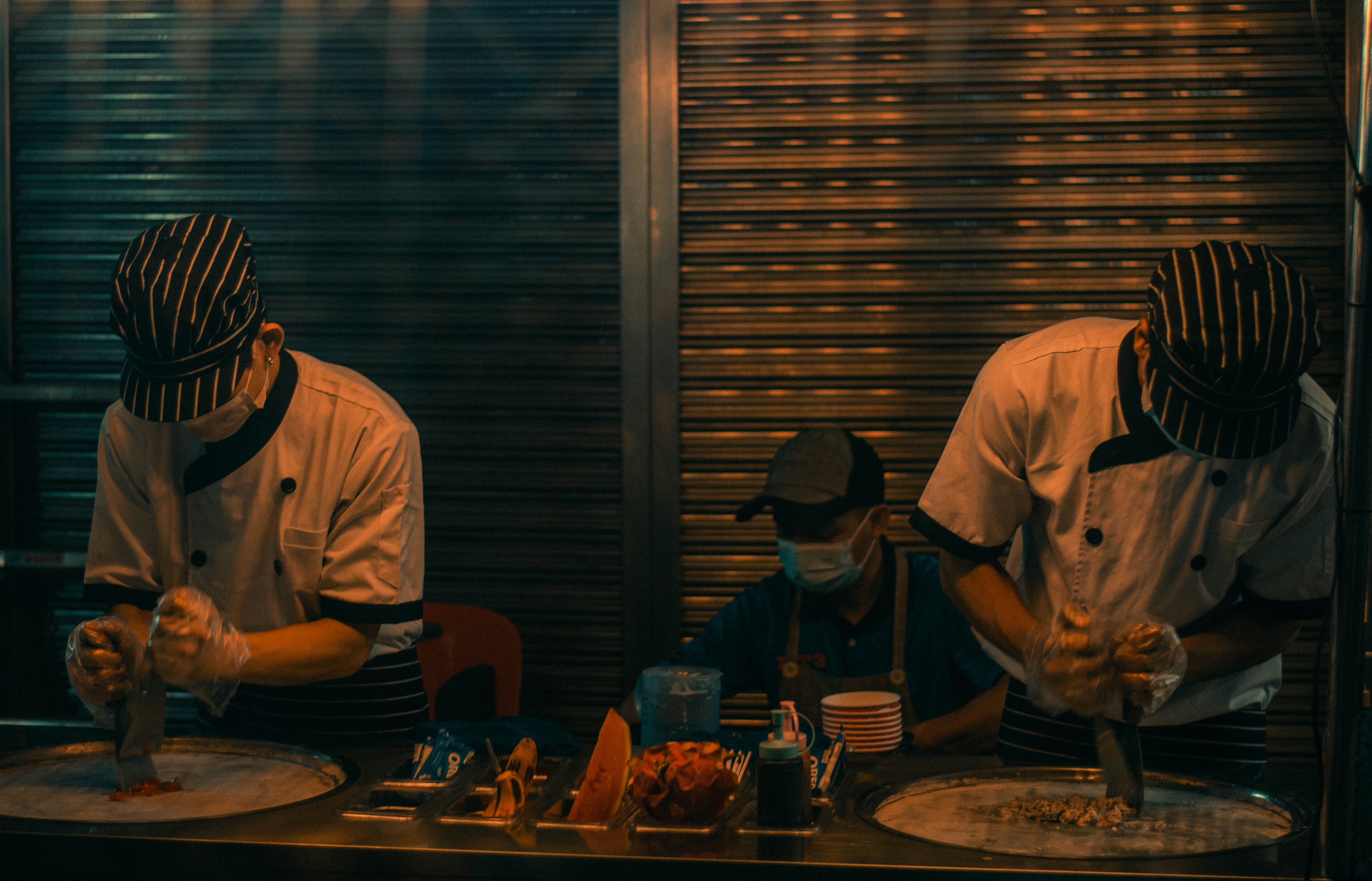 Amber Kneads: Night Kitchen Duet Under Warm Glow