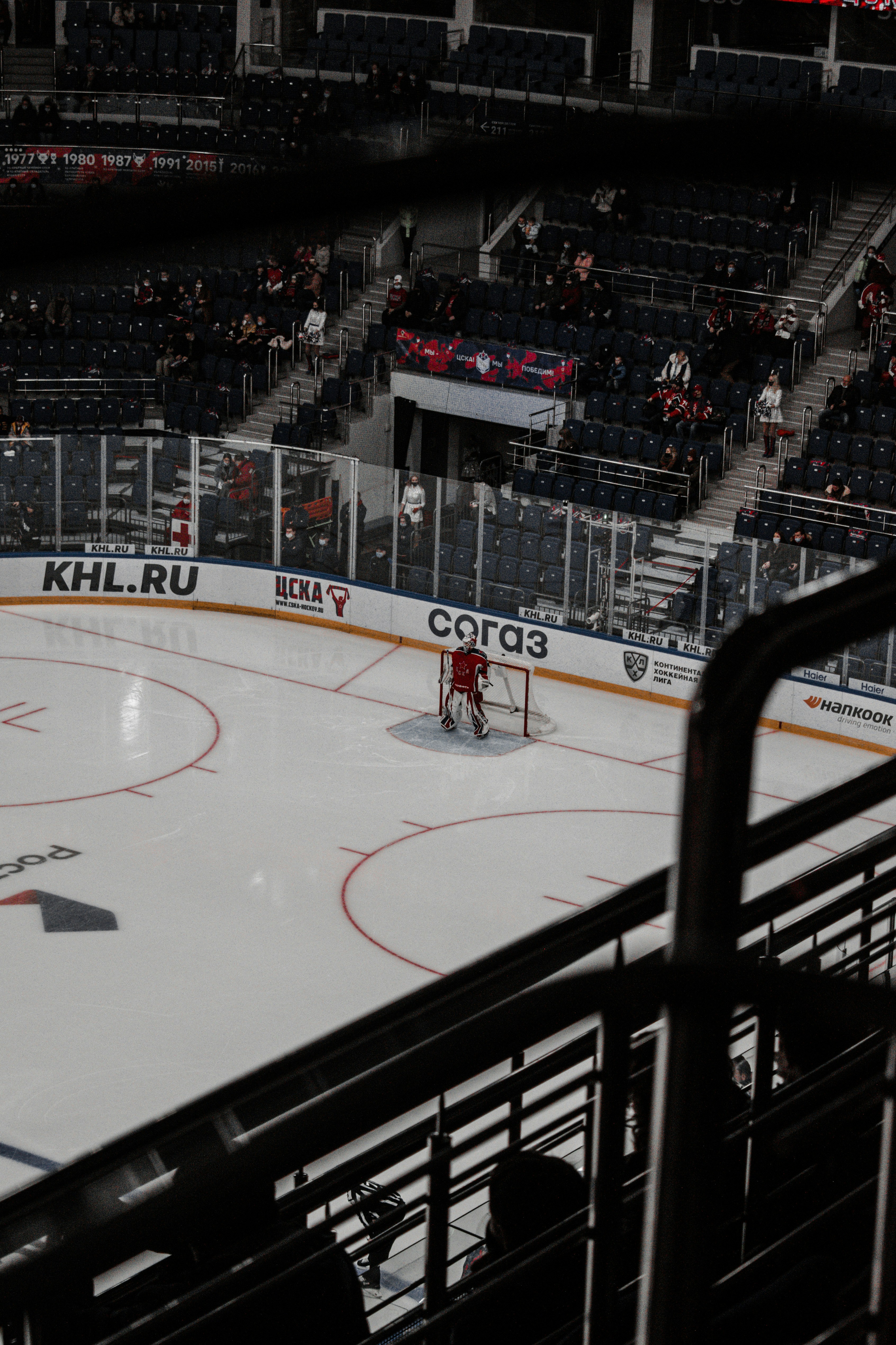 Netminder in the Quiet End: Framed by Railing Shadows