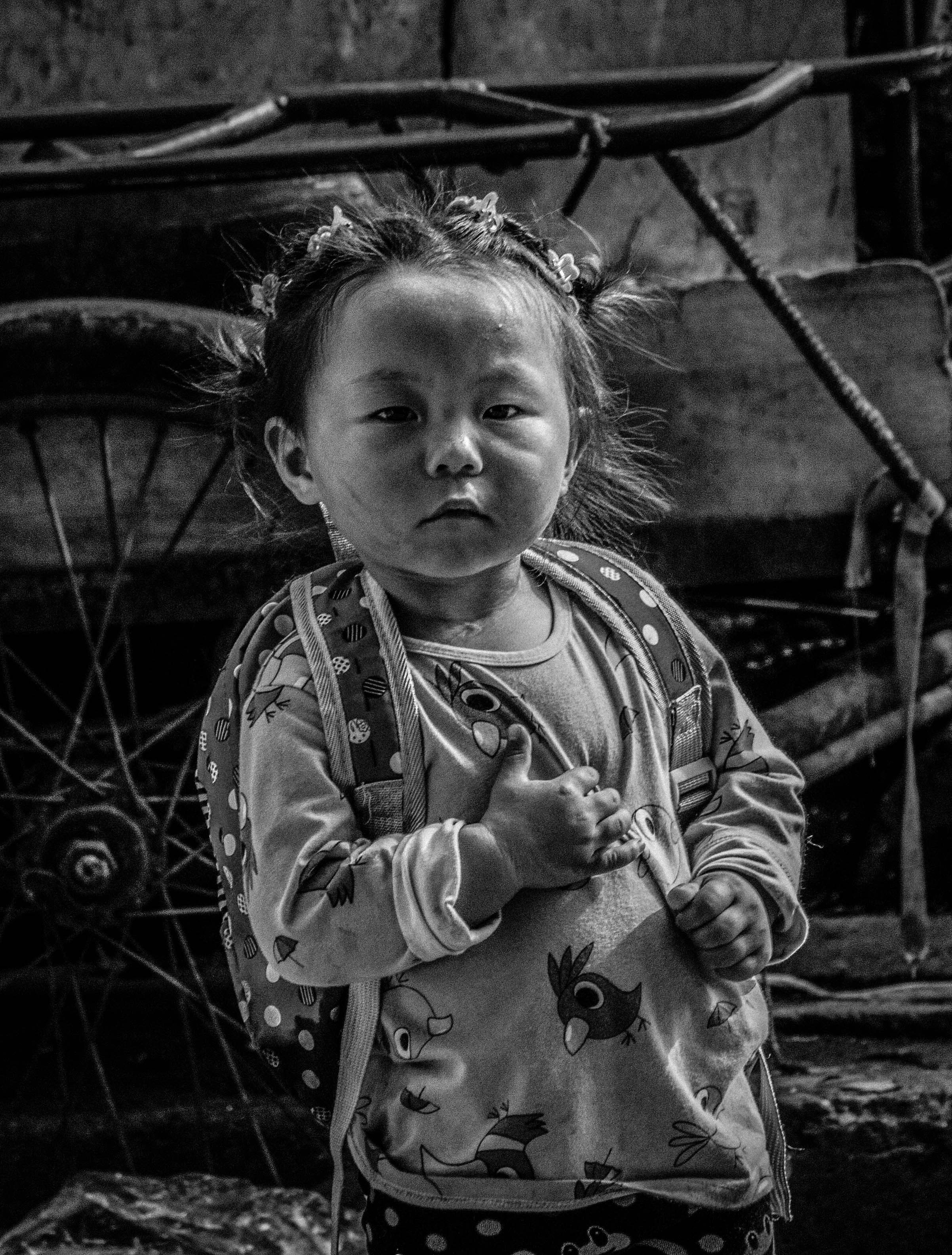Monochrome Gaze Before Forgotten Wheels