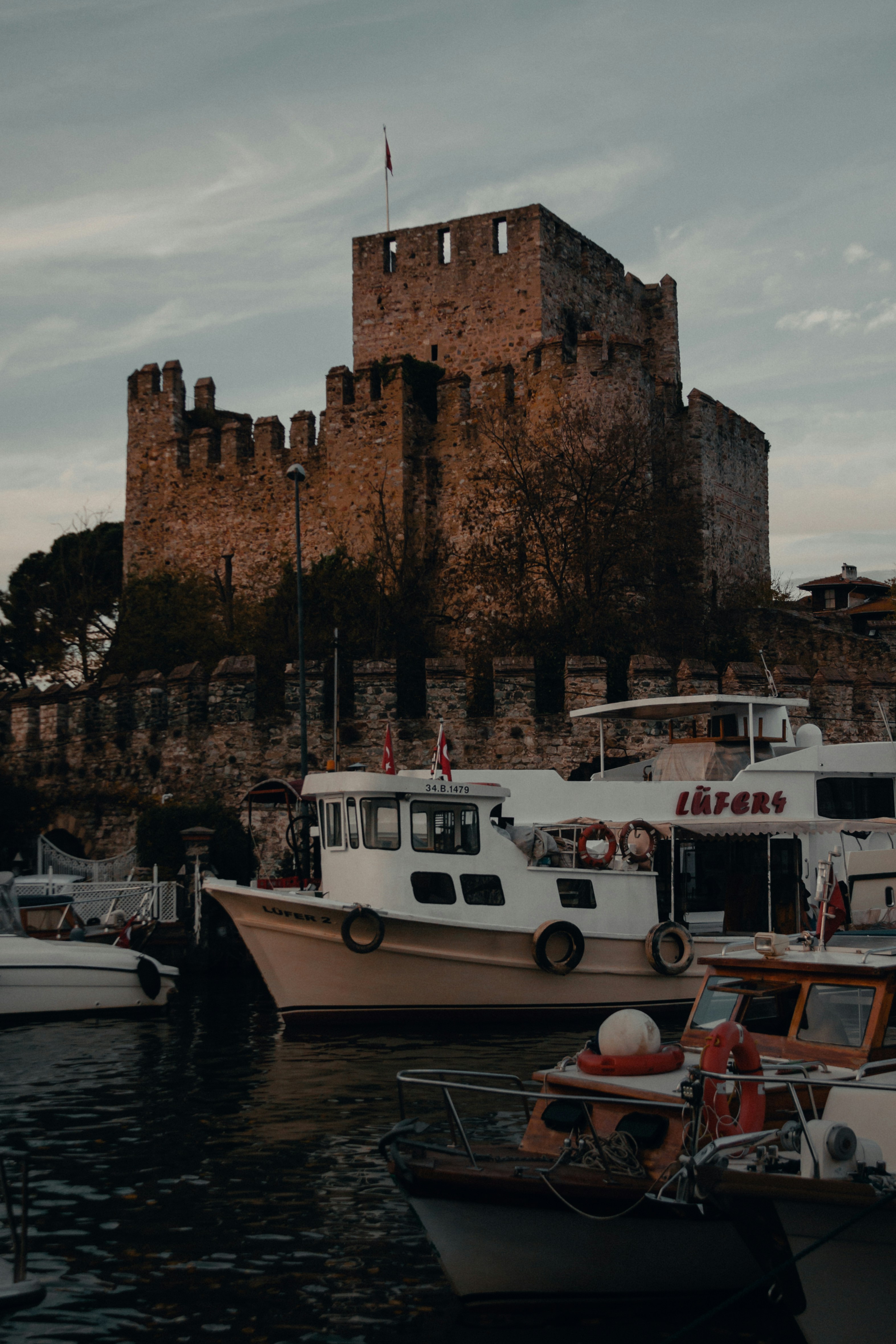 Castle over Boats: A Harborside Evening
