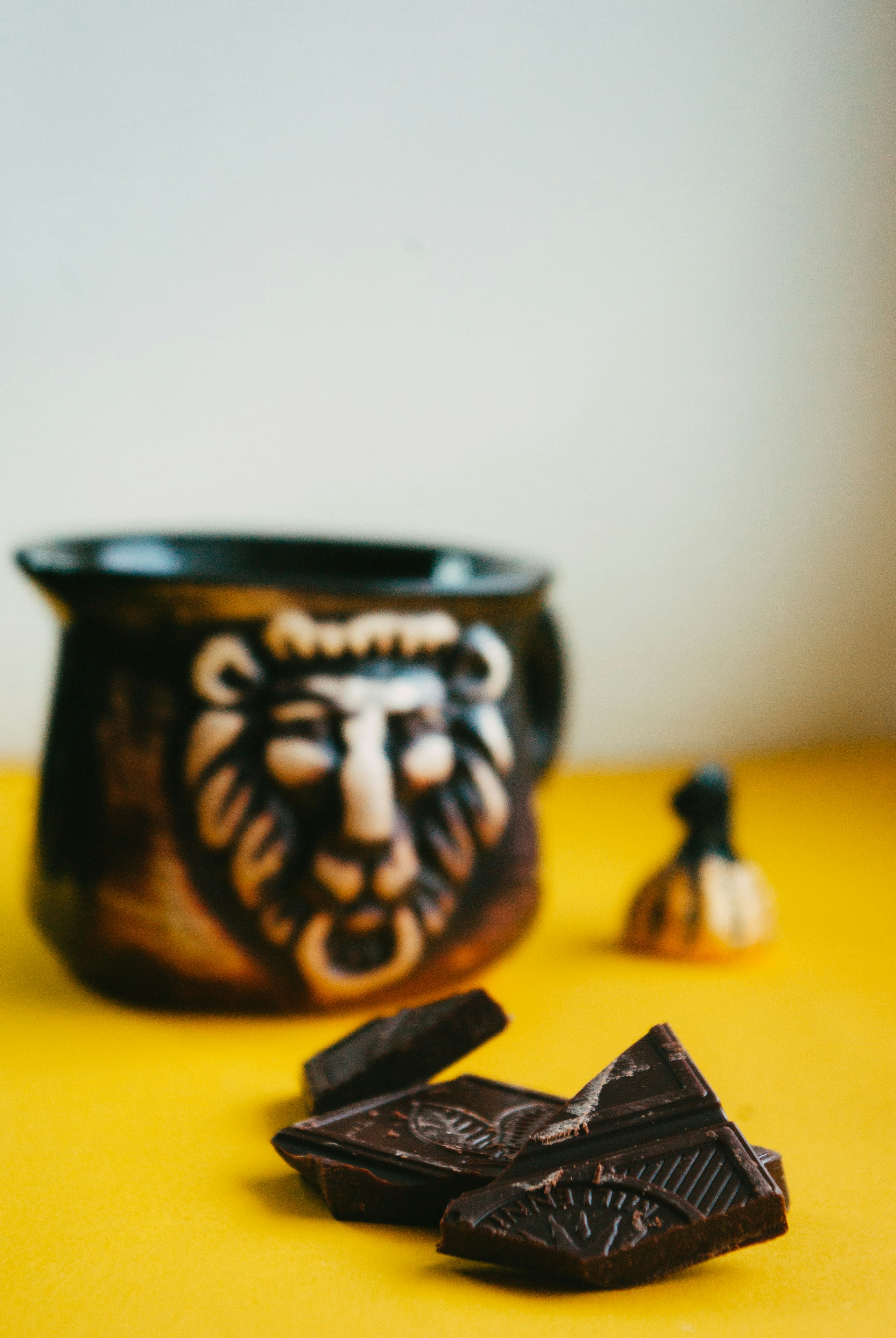 Guardians of Sweetness: A Lion Mug Keeps Watch over Dark Chocolate