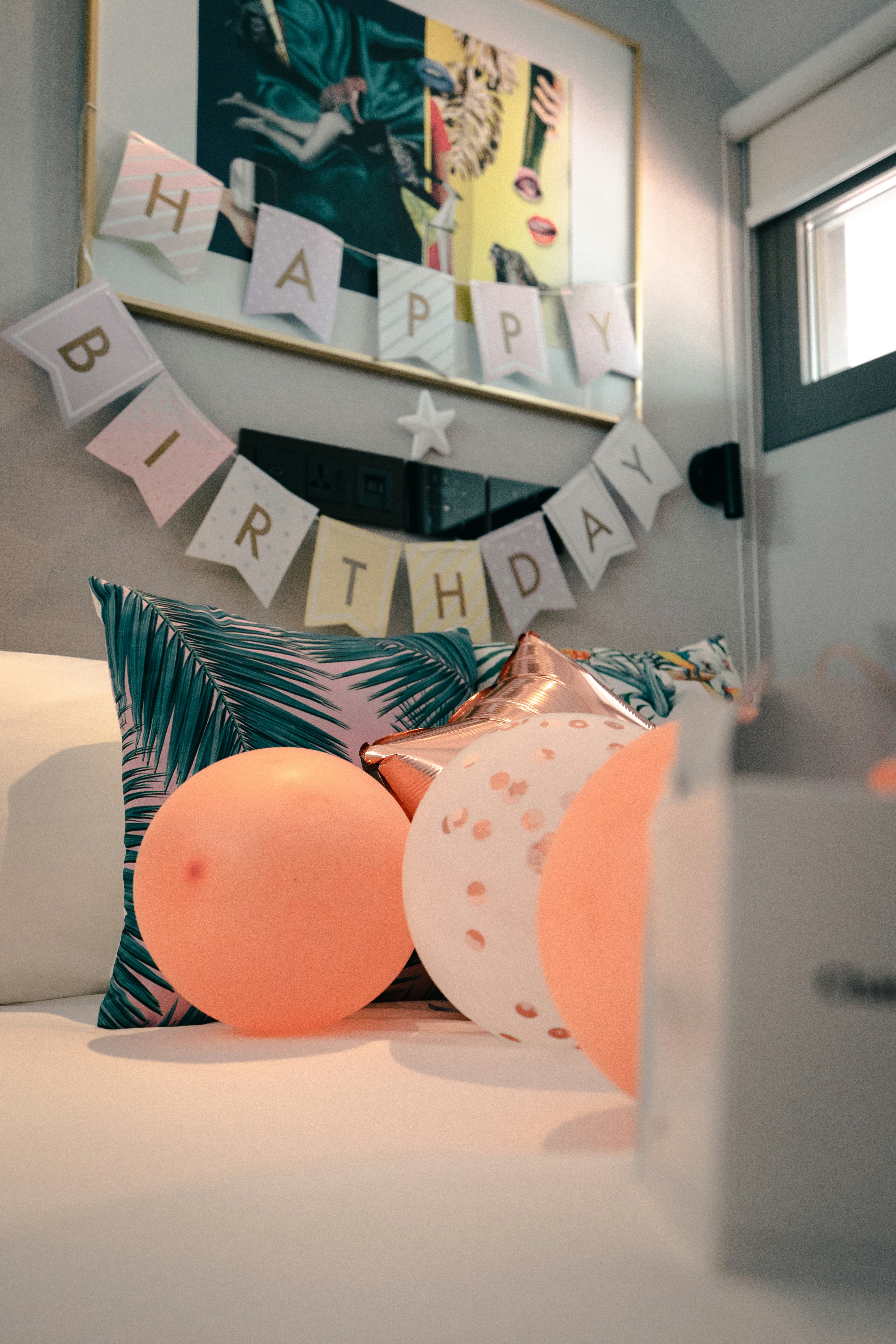 Soft Glow Birthday Nook with Helium Balloons and Star Banner