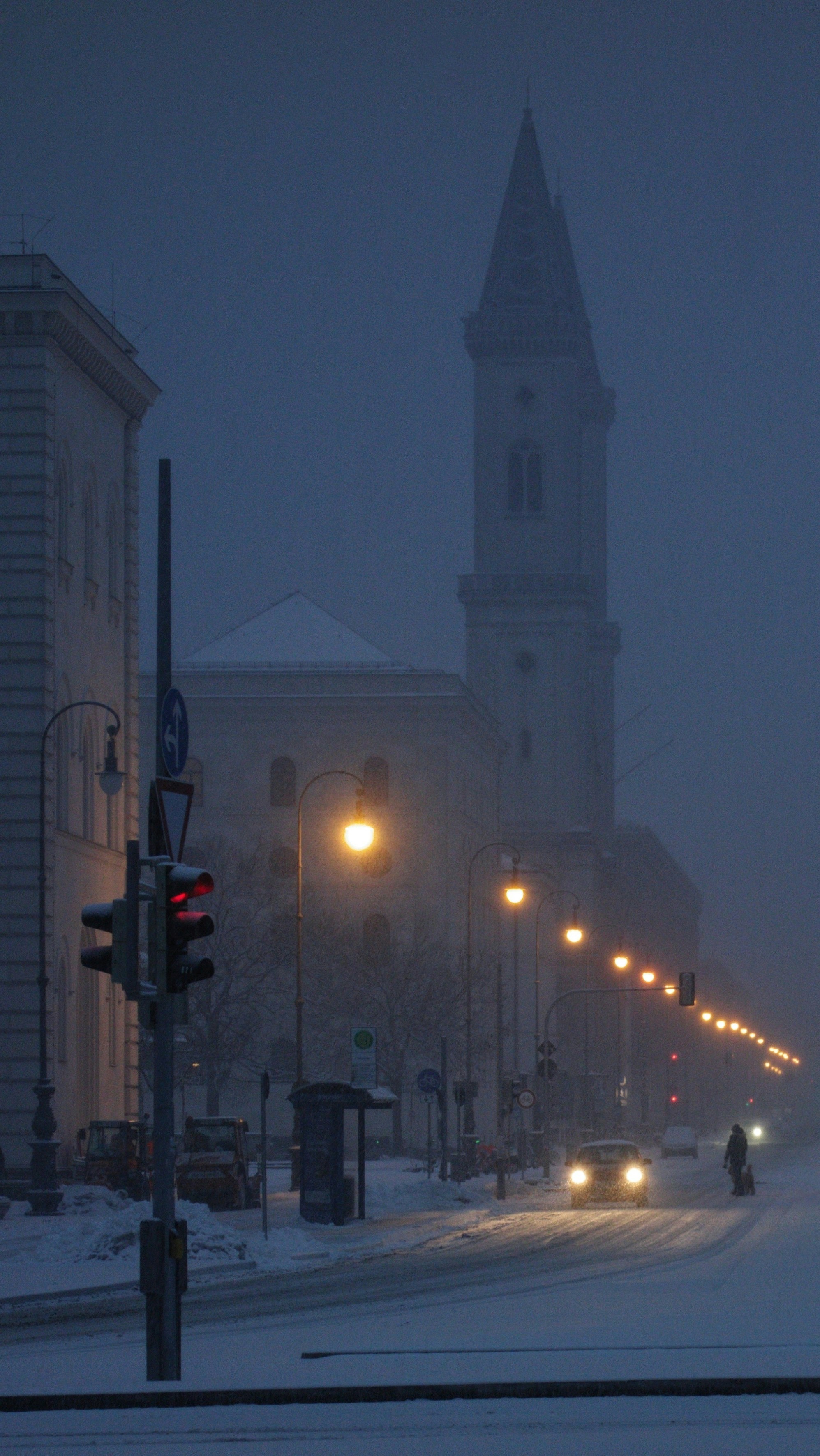 A Quiet Winter Street Wears Evening Light