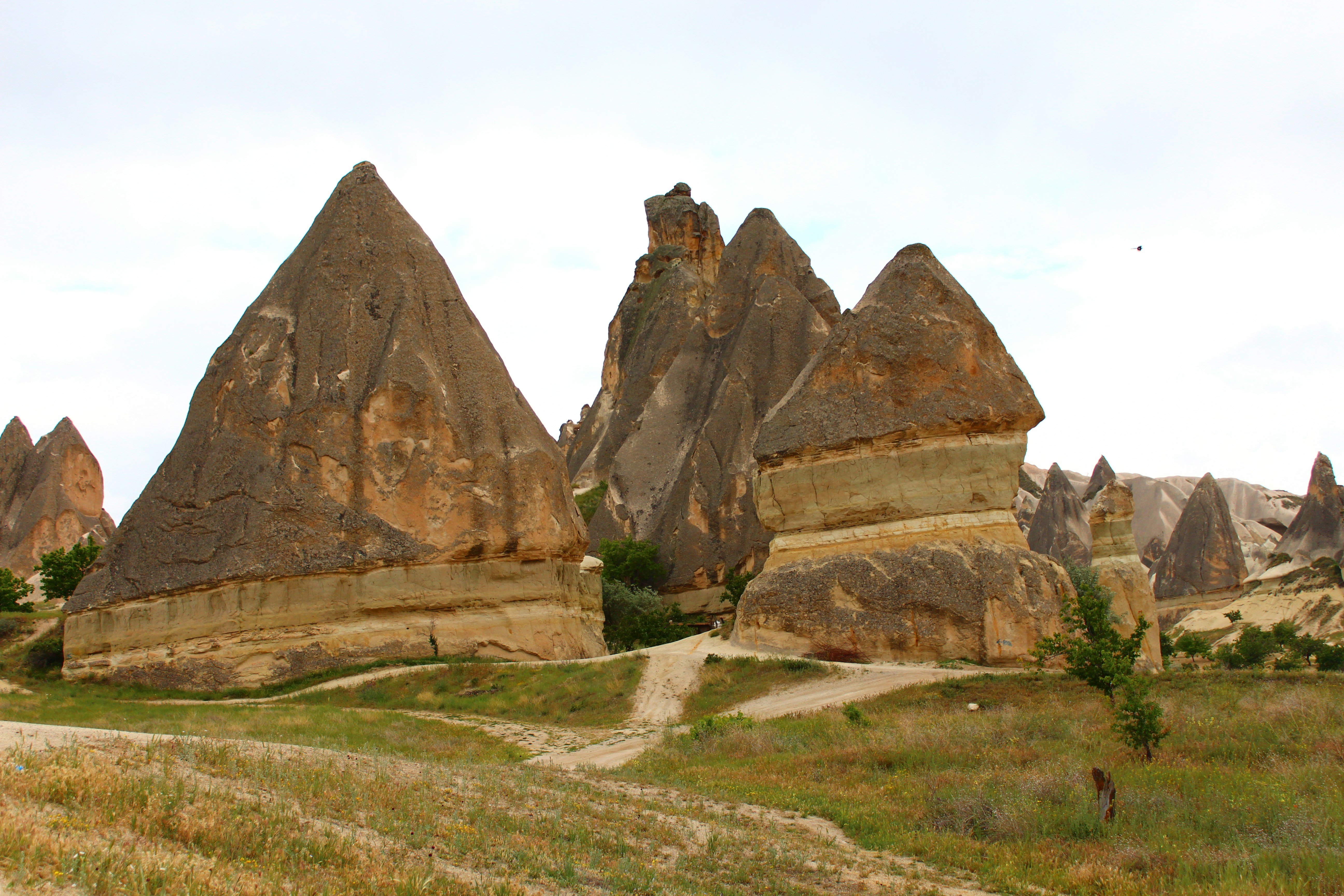 brown rock formation on green grass field during daytime